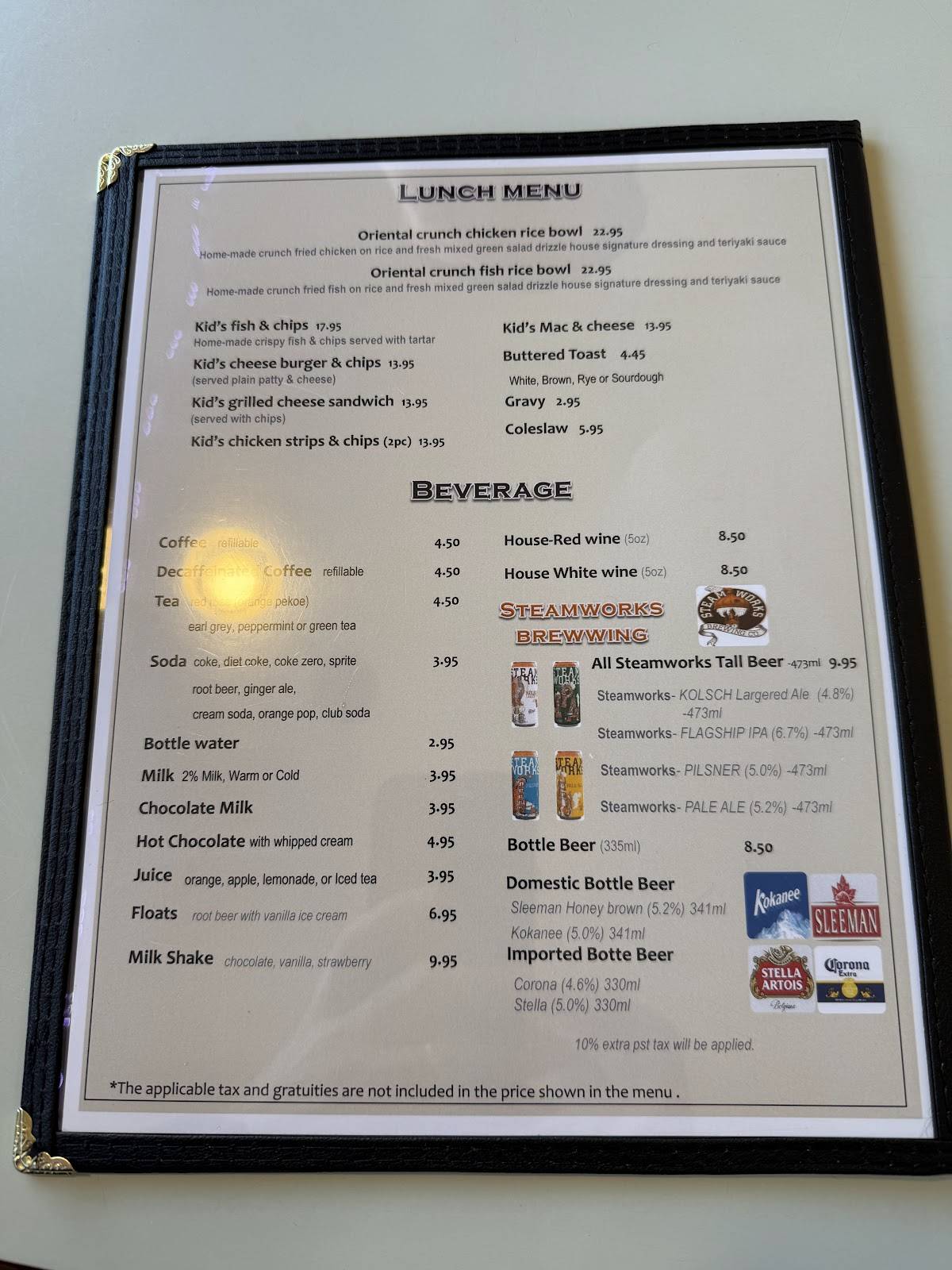Menu at Lakeview Restaurant, Harrison Hot Springs