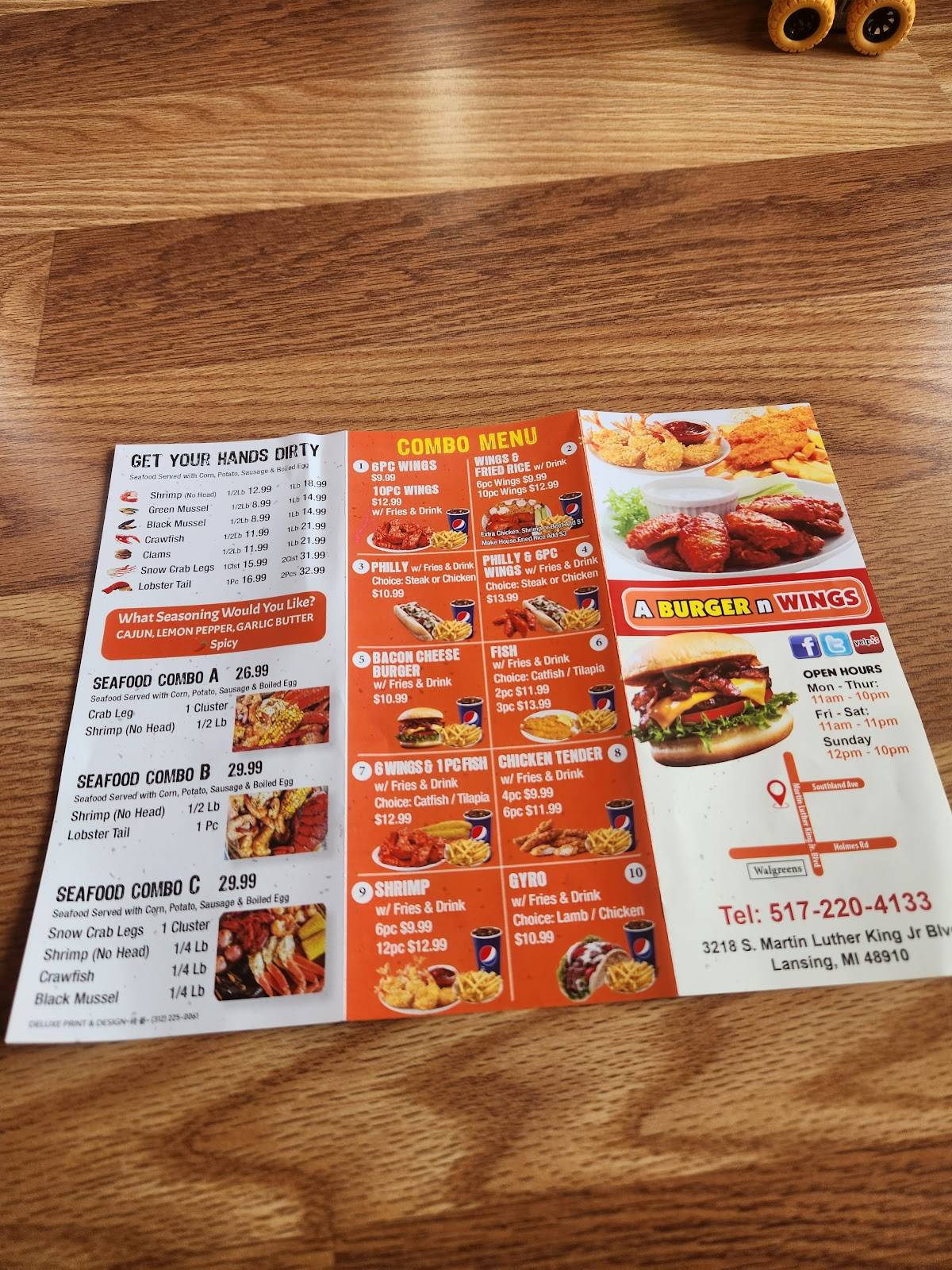 Menu at A Burger N Wings restaurant, Lansing