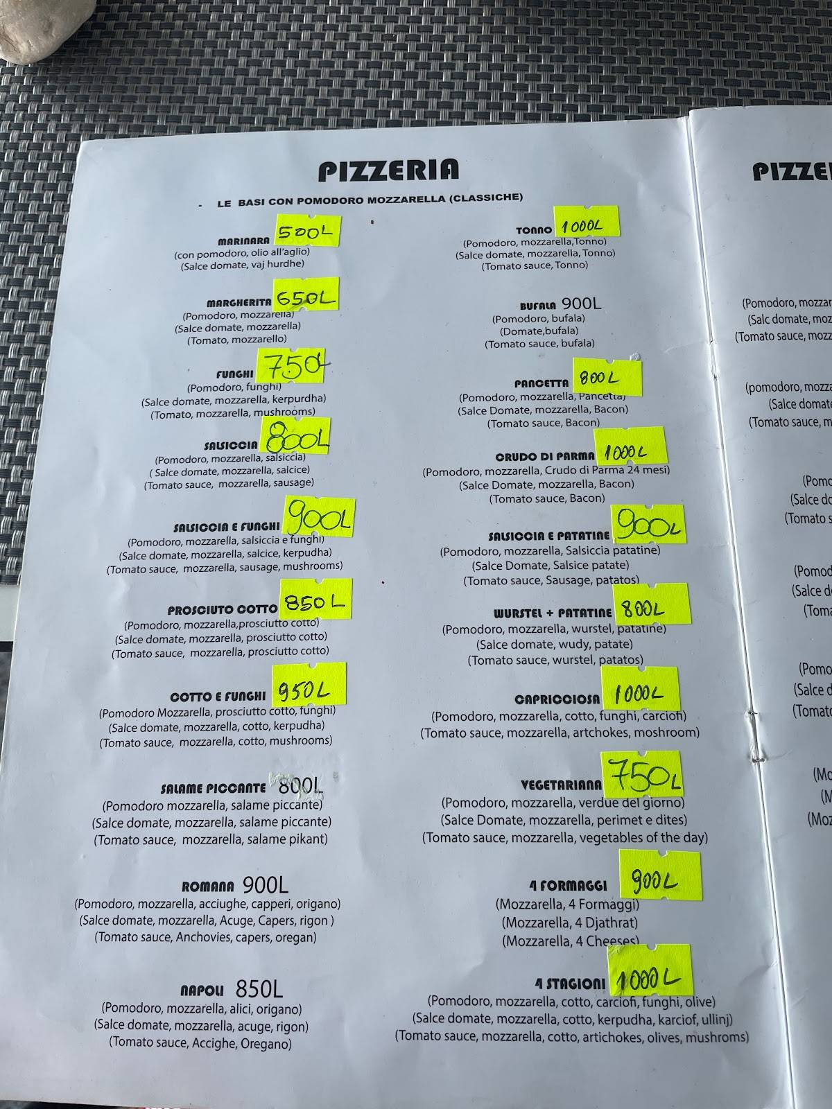 Menu au L'arte Della Pizza Ksamil & Cucinadimare Pasta fresca restaurant, Ksamil