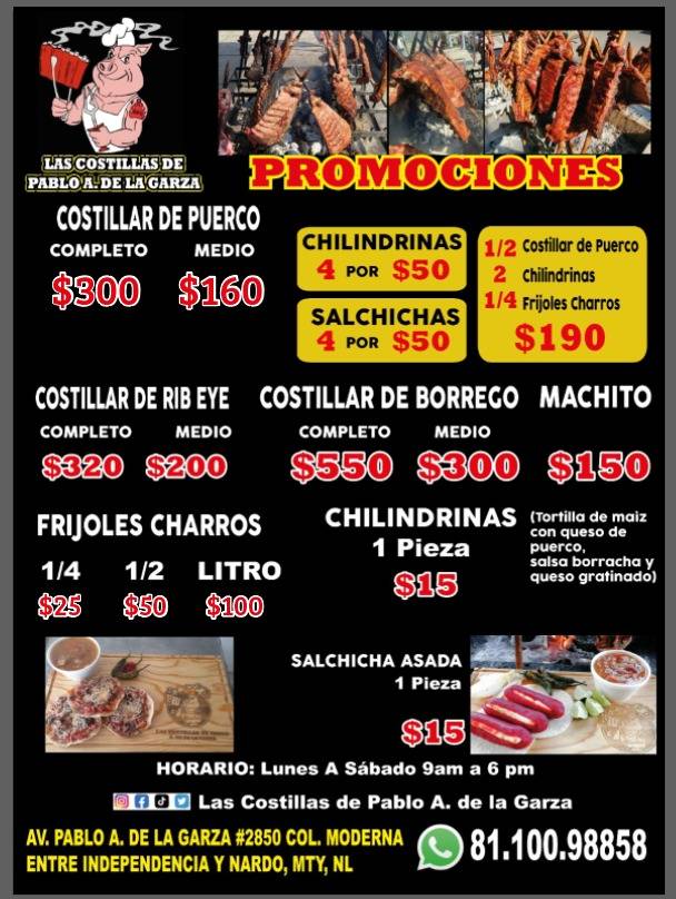 Menu At Las Costillas De Pablo A De La Garza Restaurant Monterrey