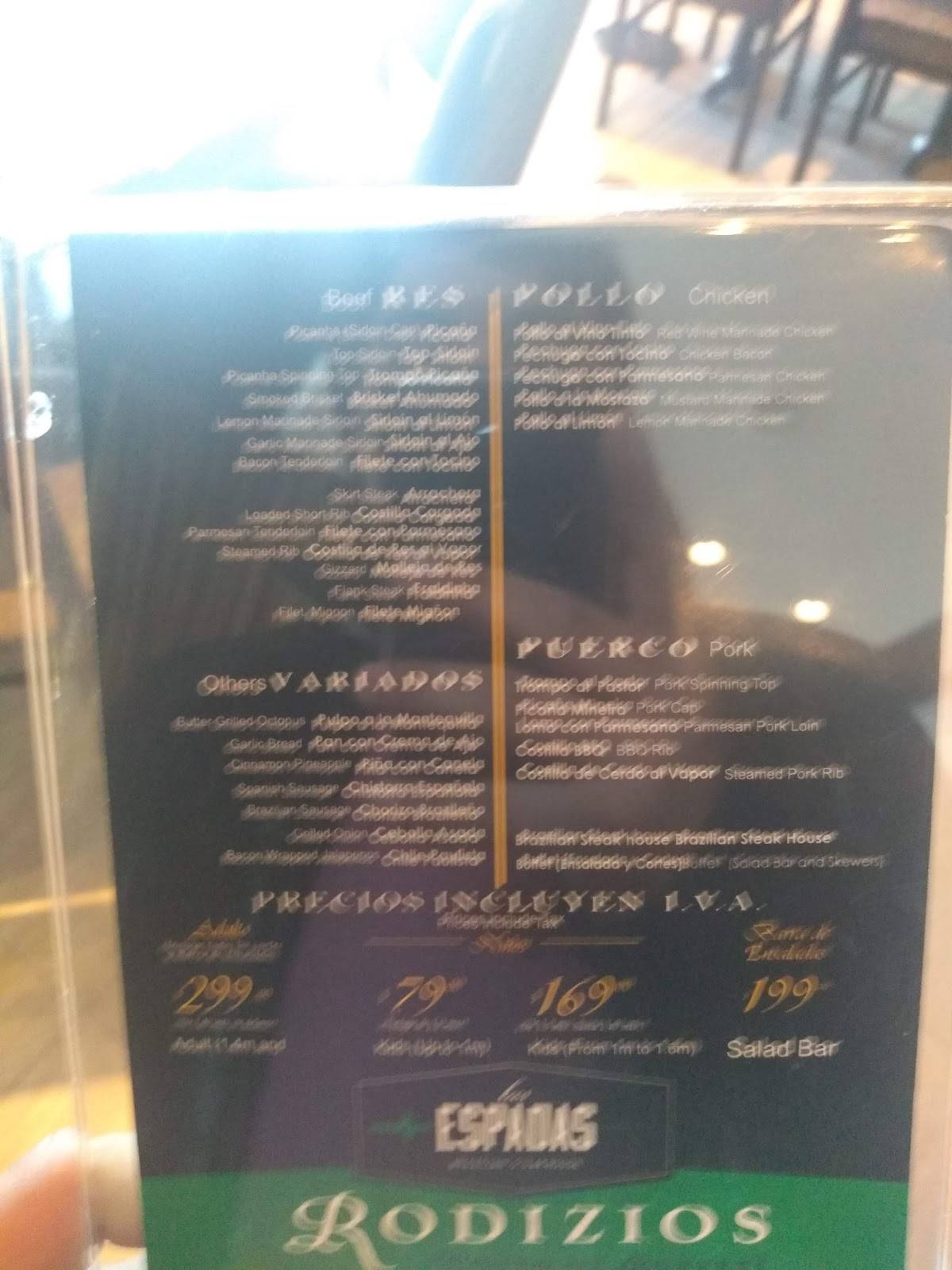 Carta de Las Espadas - Brazilian Steakhouse, Ciudad Juarez, Av ...