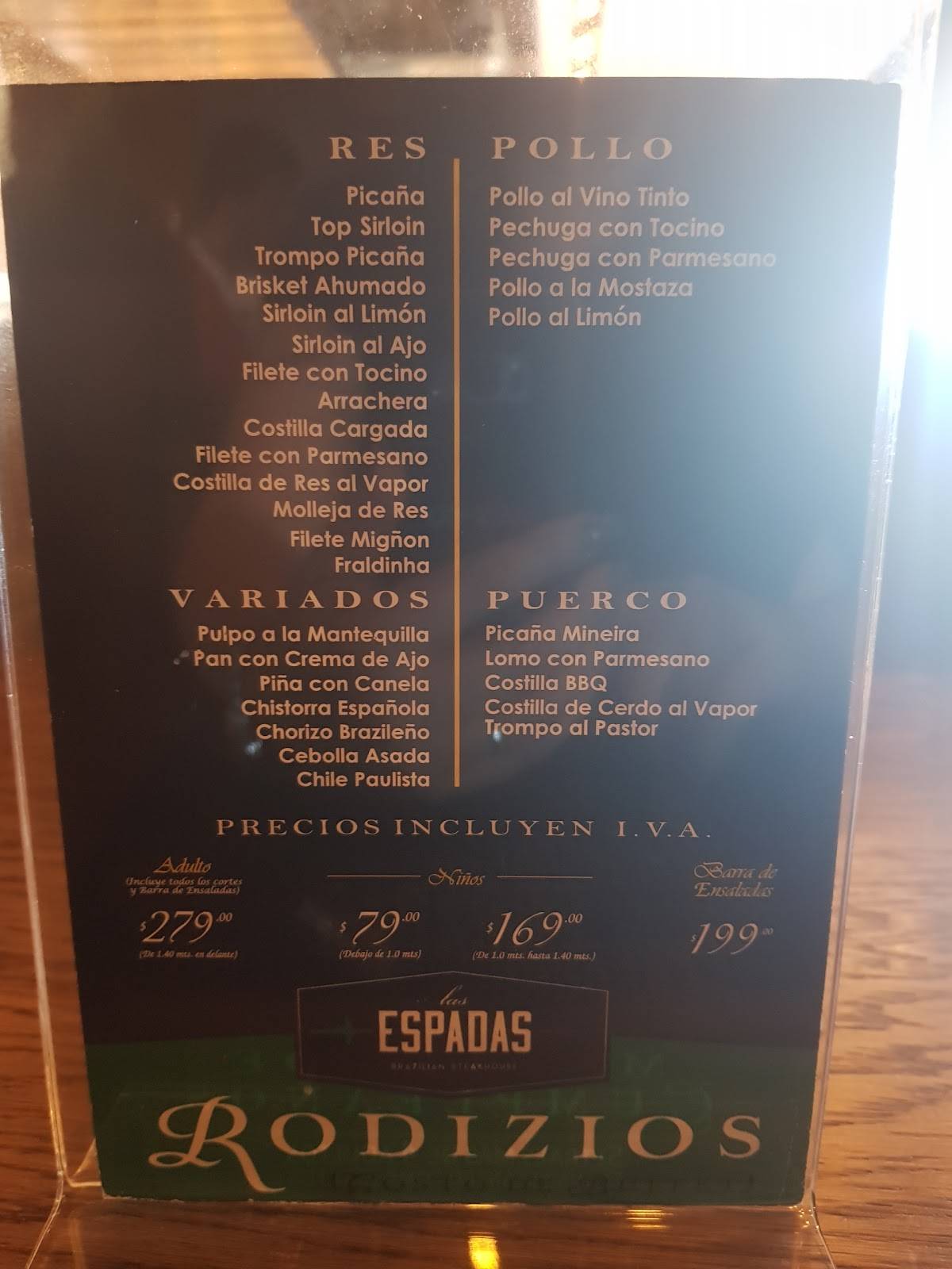Carta de Las Espadas - Brazilian Steakhouse, Ciudad Juarez, Av ...