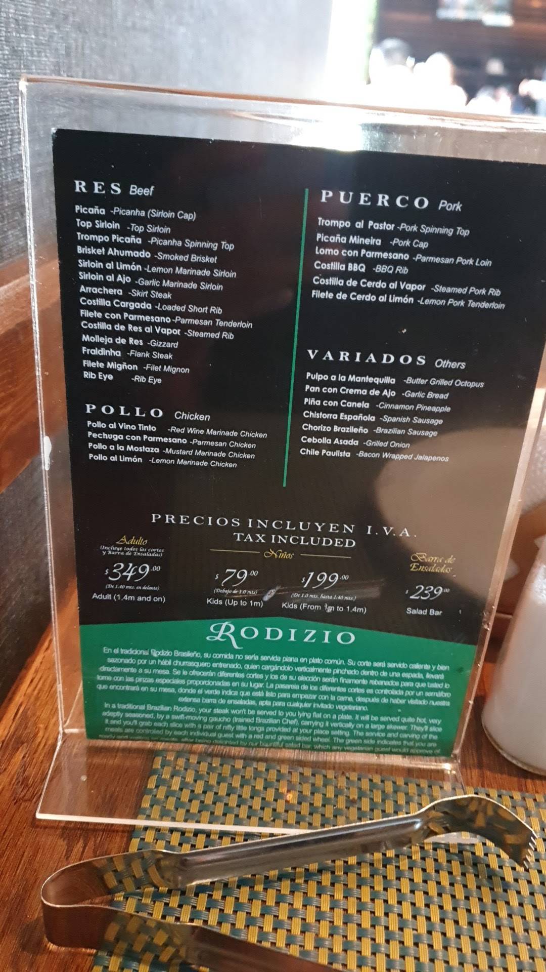 Carta de Las Espadas - Brazilian Steakhouse, Ciudad Juarez, Av ...