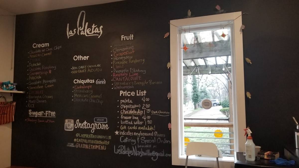 Carta del postres Las Paletas, Nashville