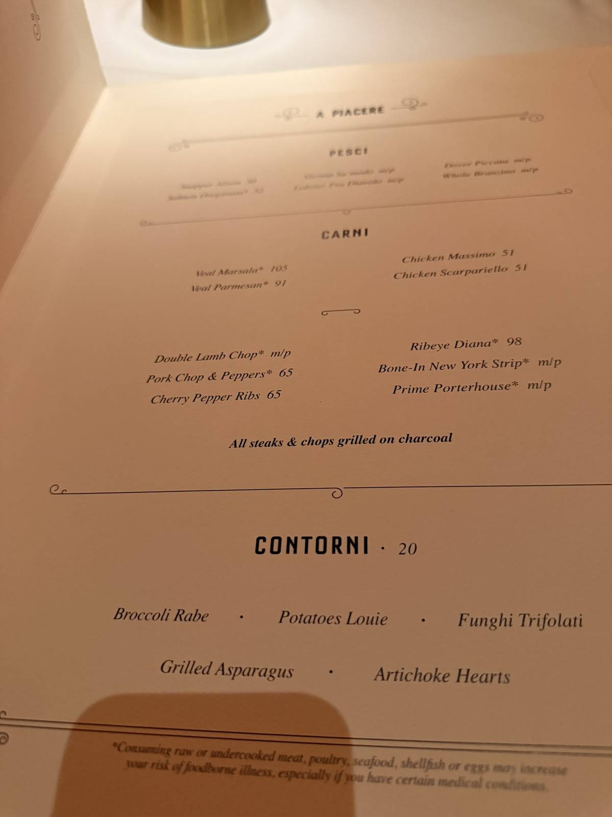 Menu at Carbone restaurant, Las Vegas, 3730 Las Vegas Fwy