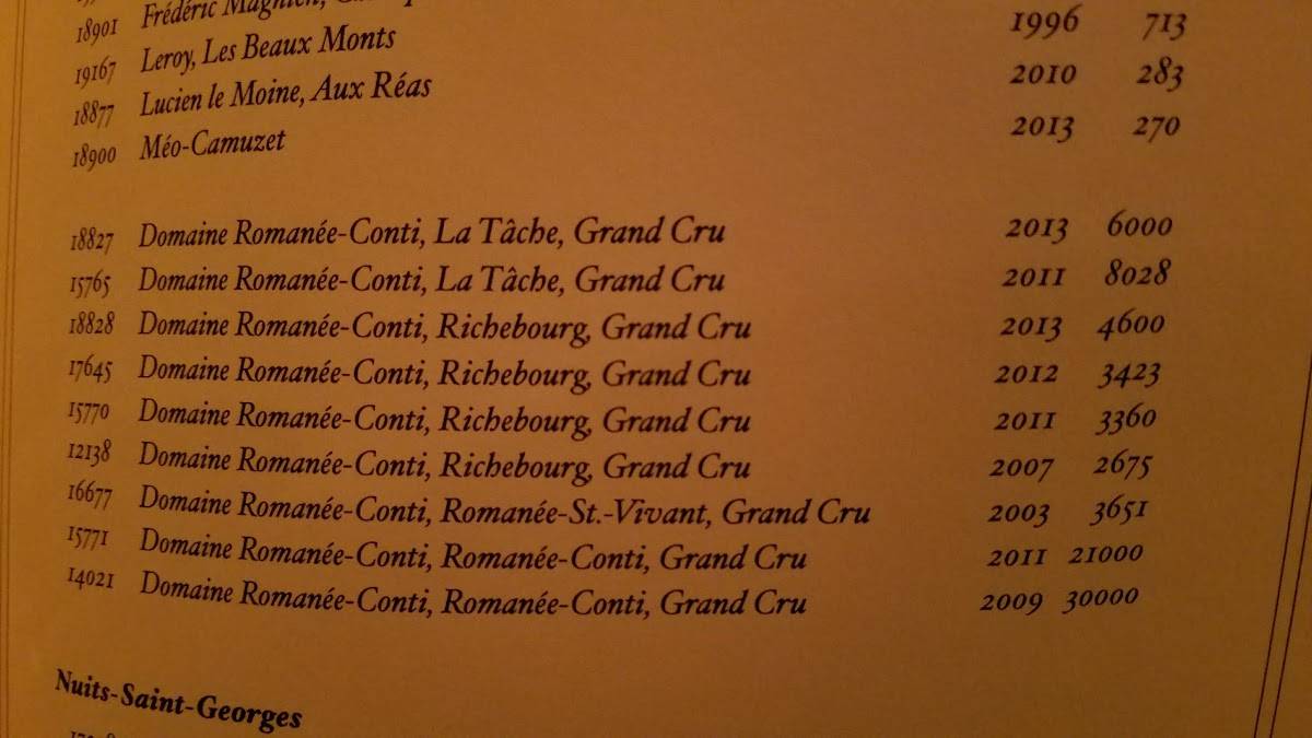 Menu at Carbone restaurant, Las Vegas, 3730 Las Vegas Fwy