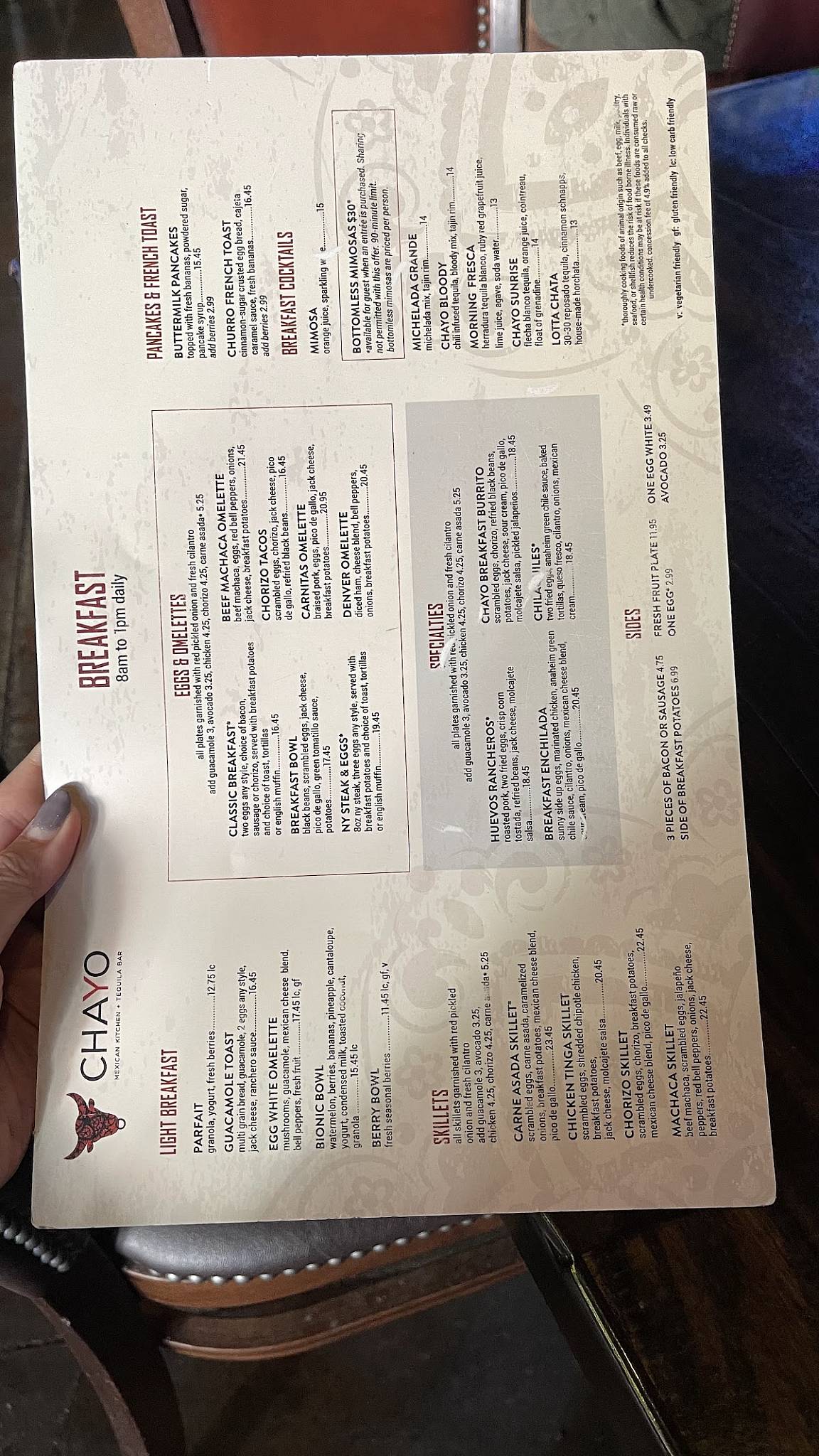 Menu at Chayo Mexican Kitchen + Tequila Bar, Las Vegas