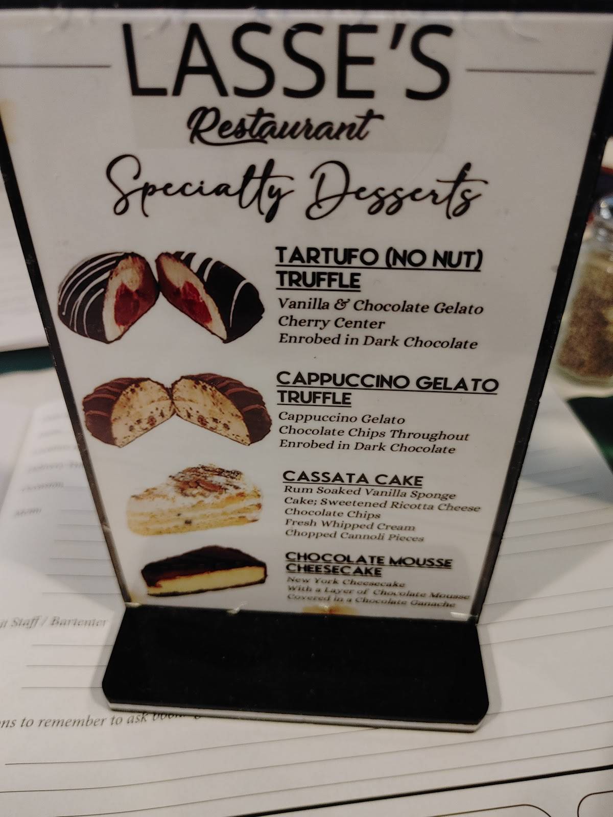 Menu at Lasse's Restaurant, Milford