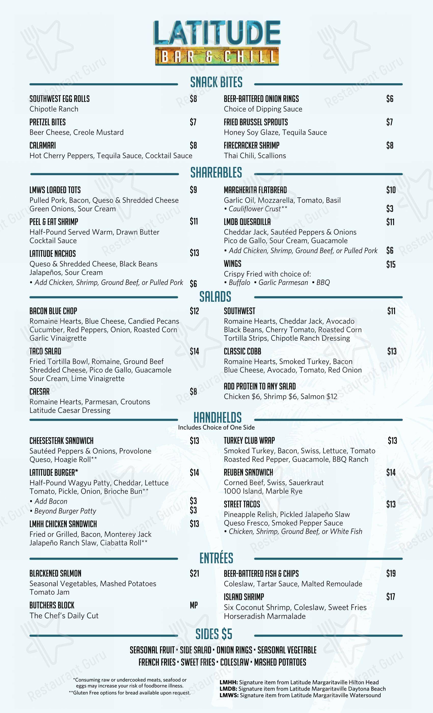 Menu at Latitude Bar & Chill, Hardeeville