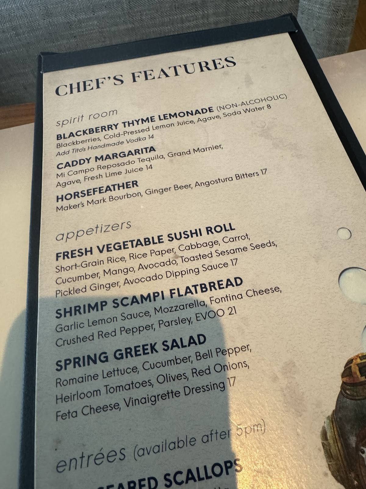 Menu at Latitudes restaurant, Highland Beach, S Ocean Blvd