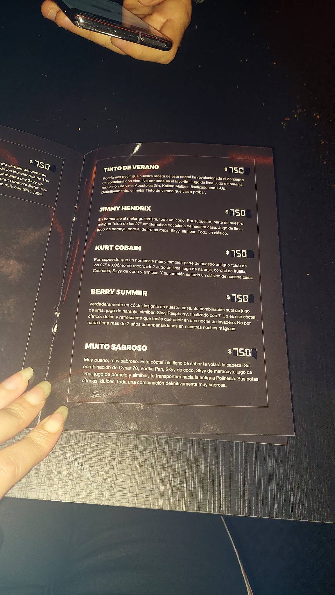 Menu at Laundry Soho Bar, Buenos Aires