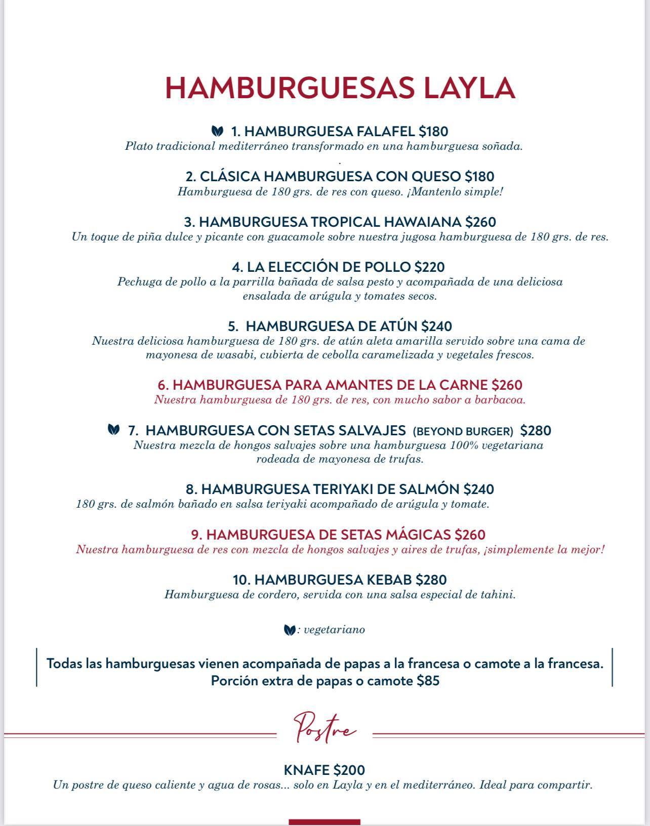 Menu at Layla Burger Bar, Tulum