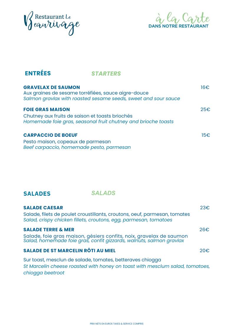 Menu au Le Beau Rivage restaurant, Aiguebelette-le-Lac