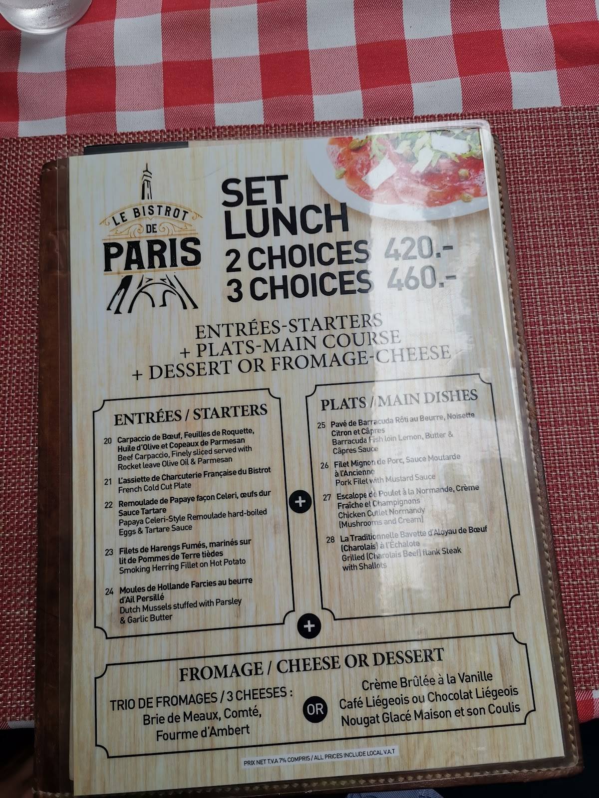 Menu at Le Bistrot De Paris restaurant, Hua Hin