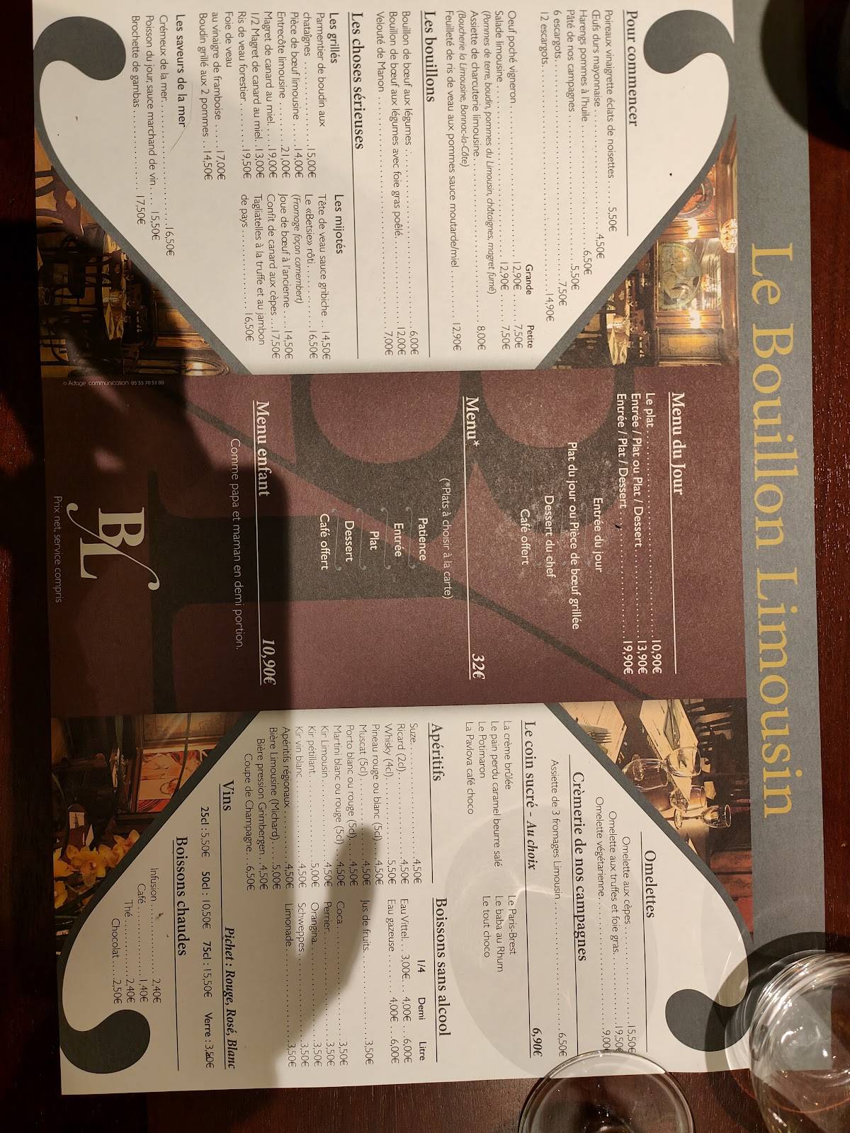 Menu au Le Bouillon Limousin restaurant, Limoges