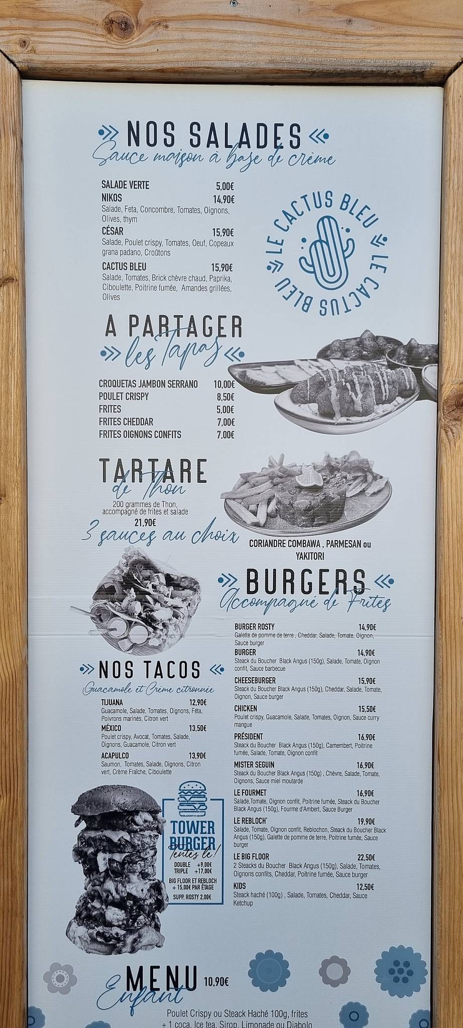 Menu at Le Cactus Bleu restaurant, Argelès-sur-Mer
