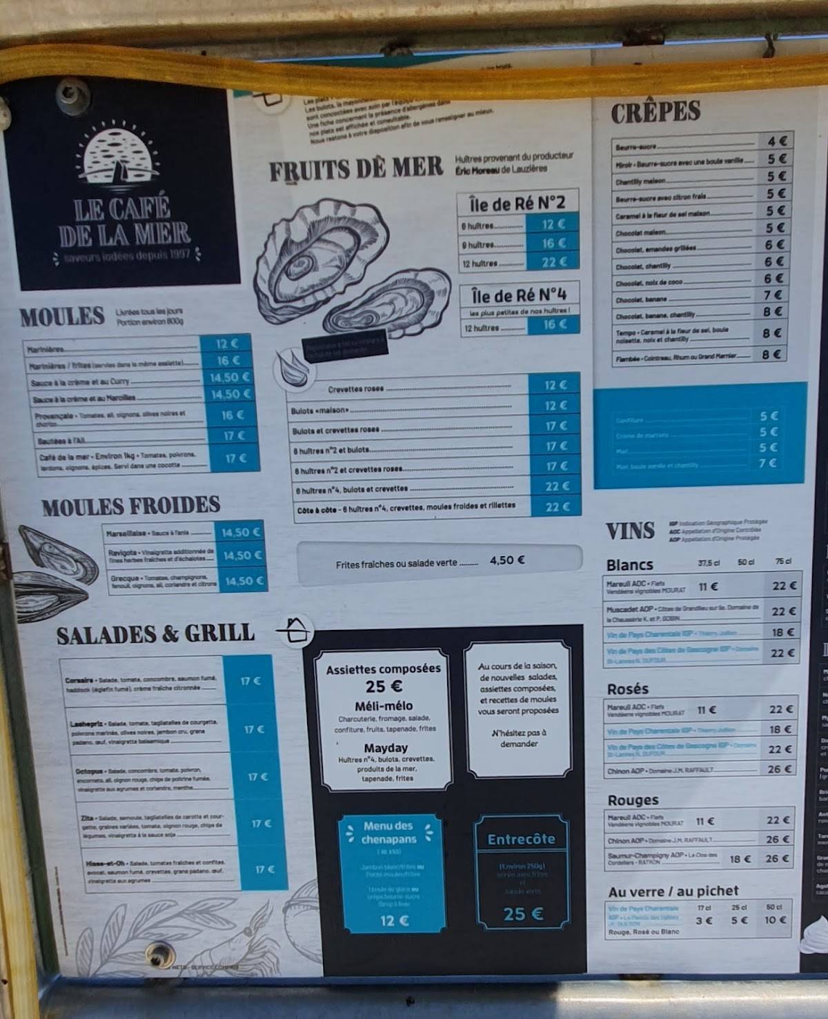 Menu au Le Café de la Mer, Nieul-sur-Mer, Port du plomb Tout en haut du ...
