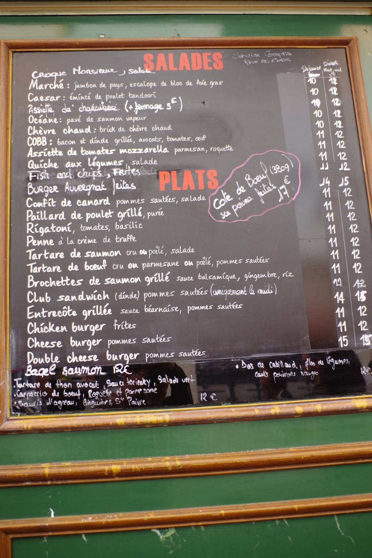 Menu at Le Central pub & bar, Paris, 40 Rue Cler