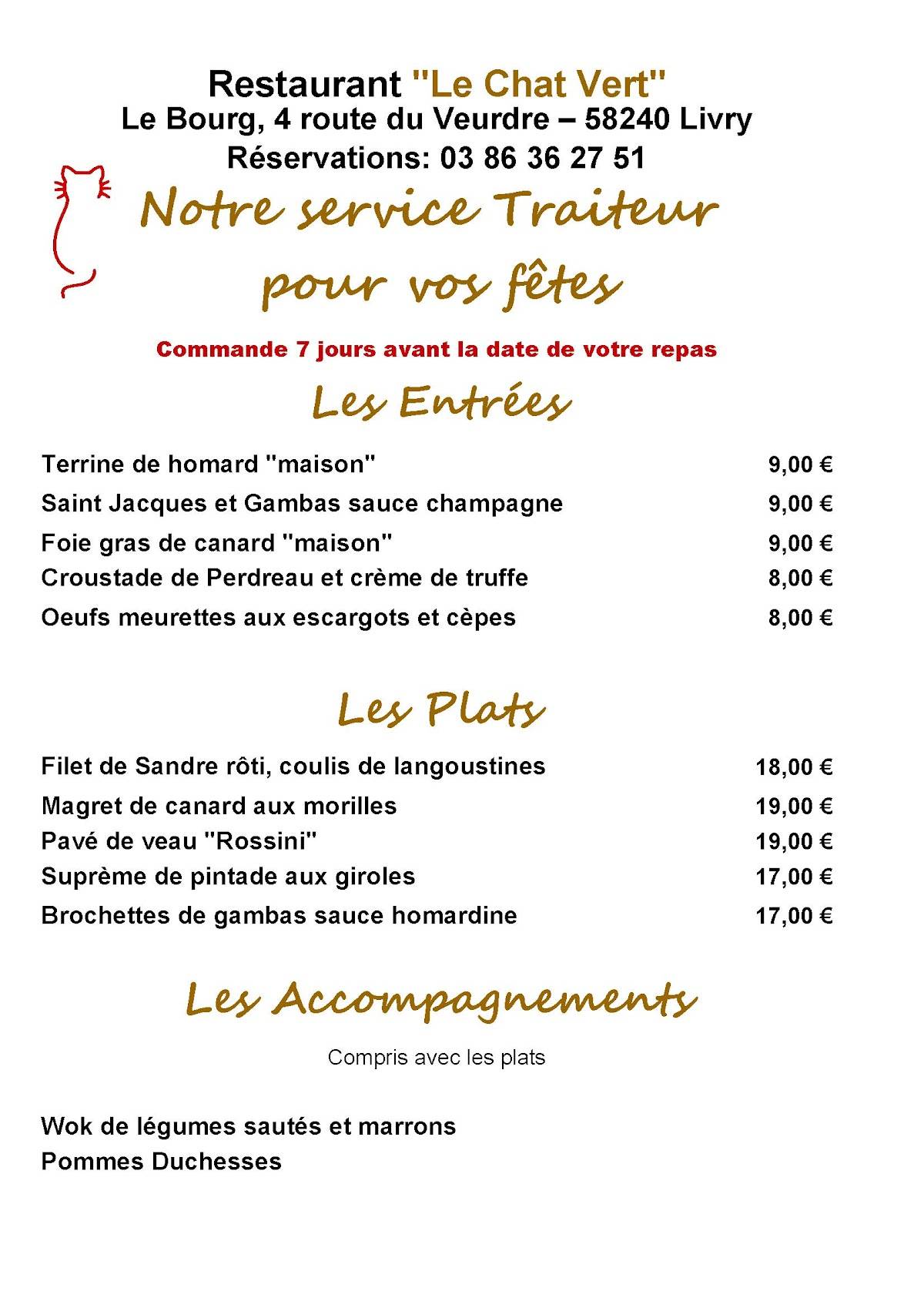 Menu au Le Chat Vert, Restaurant., Livry
