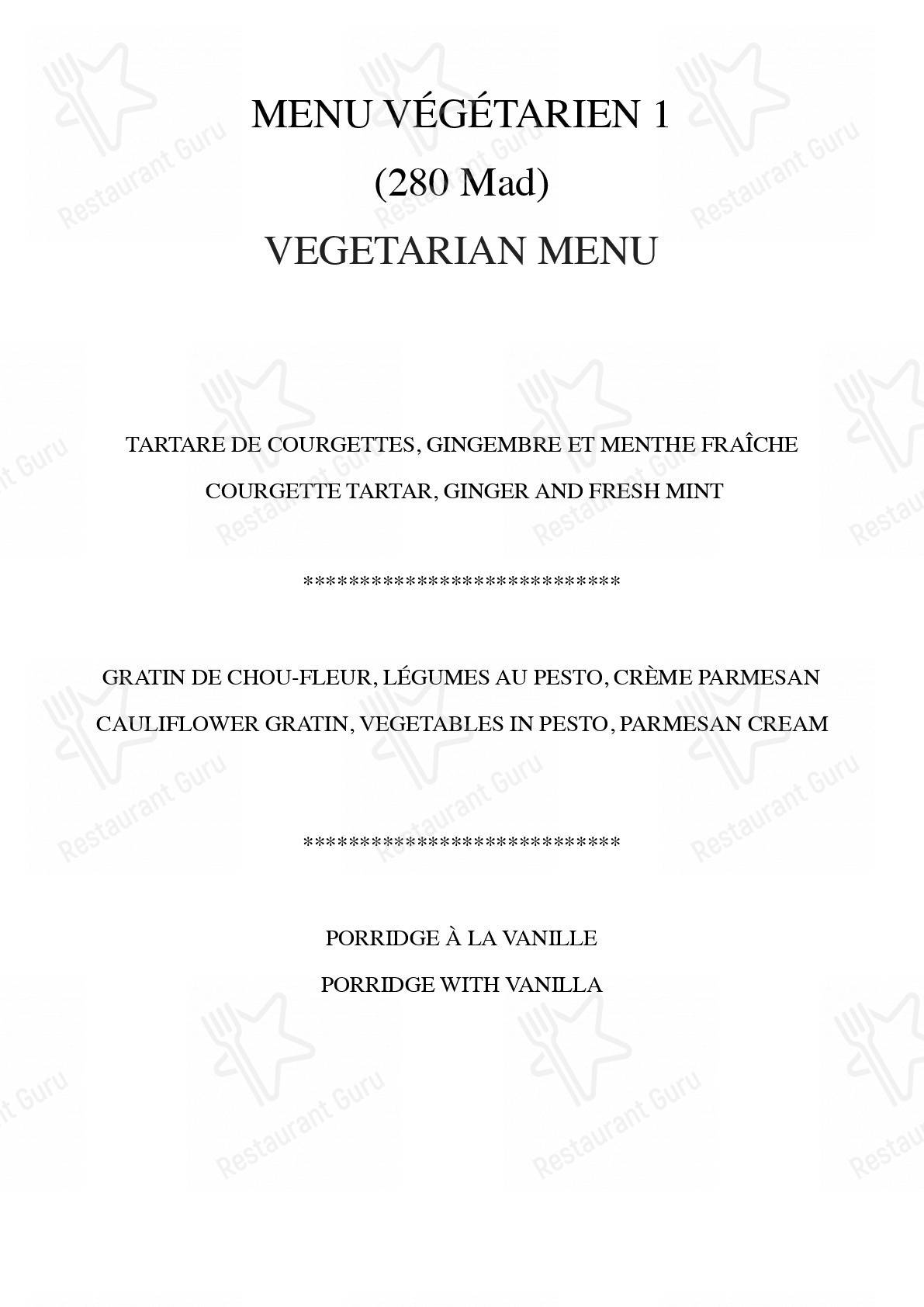 Menu au Le Comptoir du Pacha restaurant, Marrakech