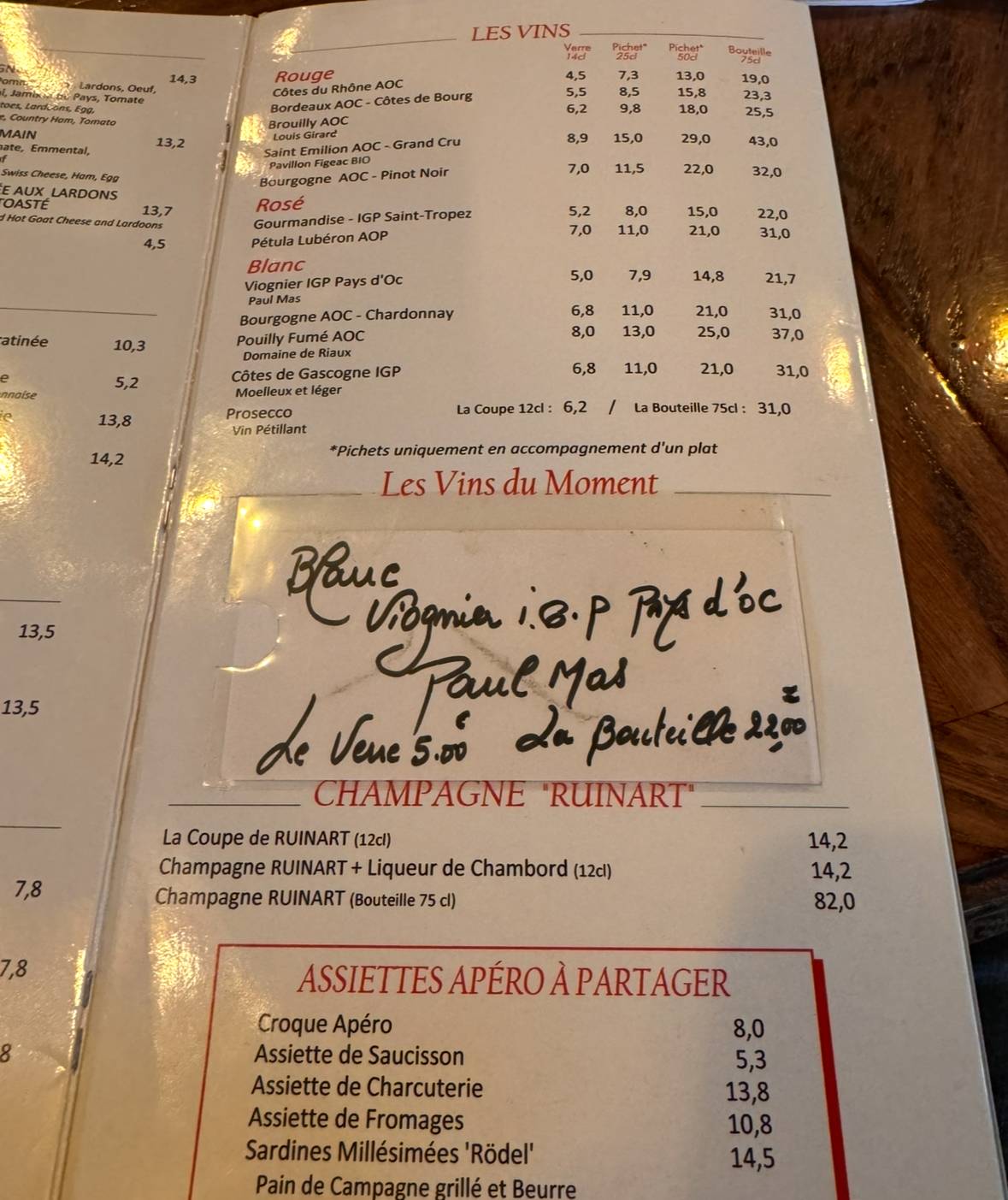 Menu at Le Danton cafe, Paris, 103 Bd Saint-Germain