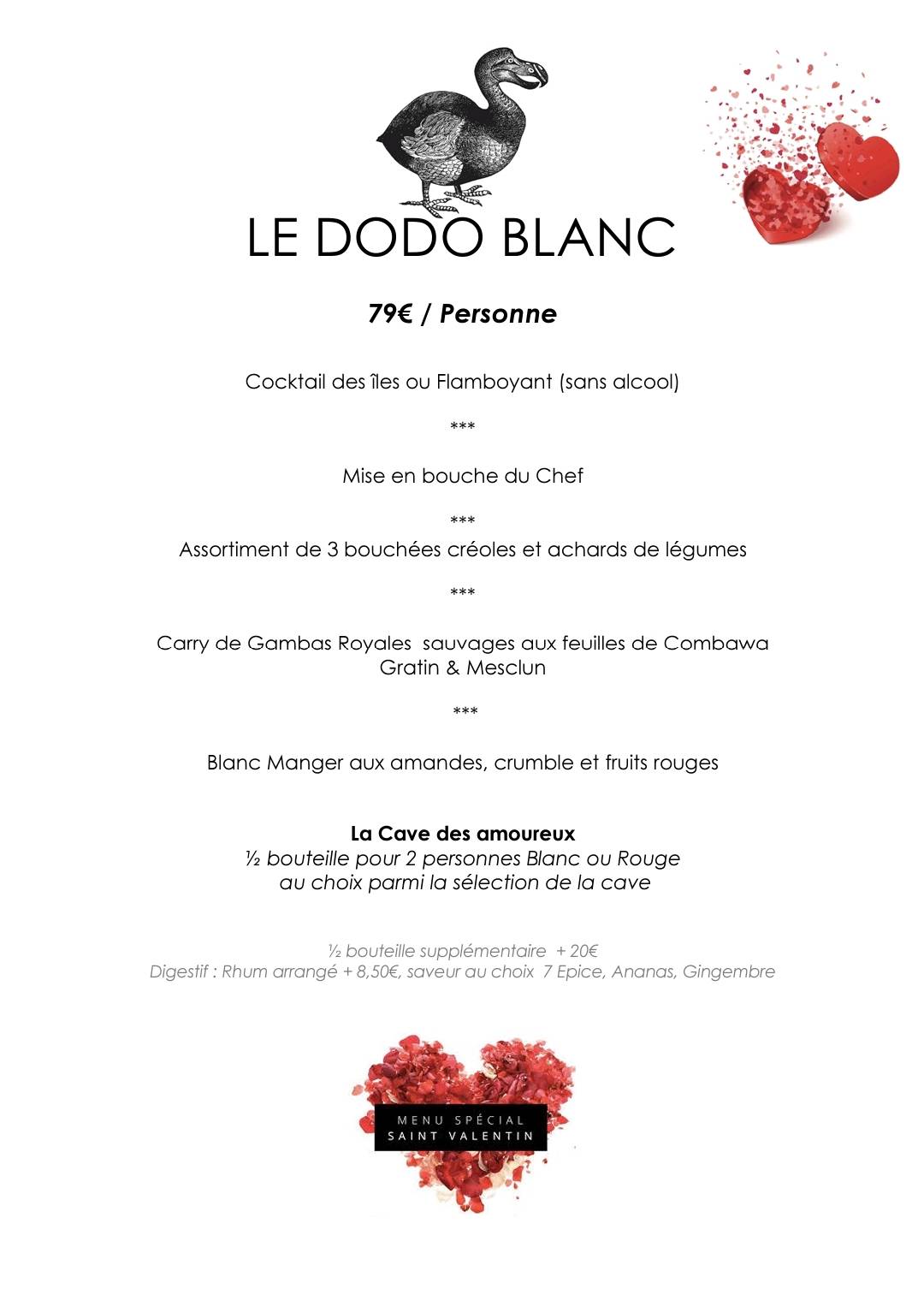 Menu au Le Dodo Blanc Restaurant, Les Angles
