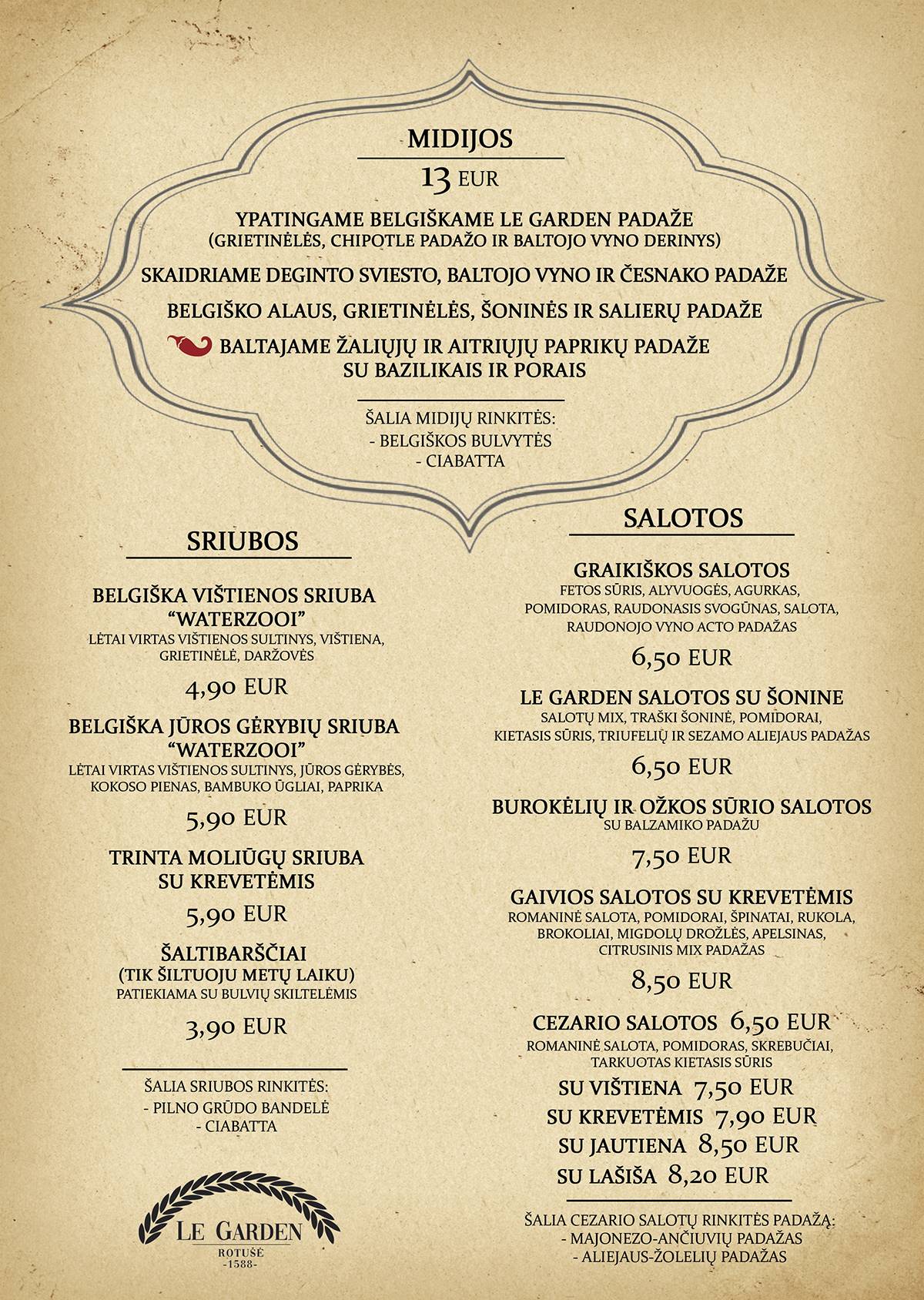 Speisekarte von Le Garden restaurant, Kaunas