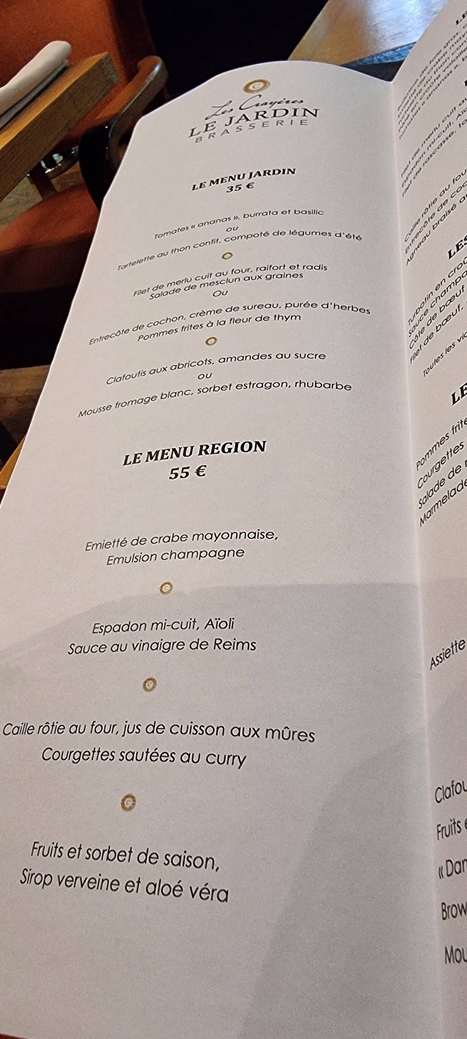 Menu au Le Jardin Les Crayères restaurant, Reims