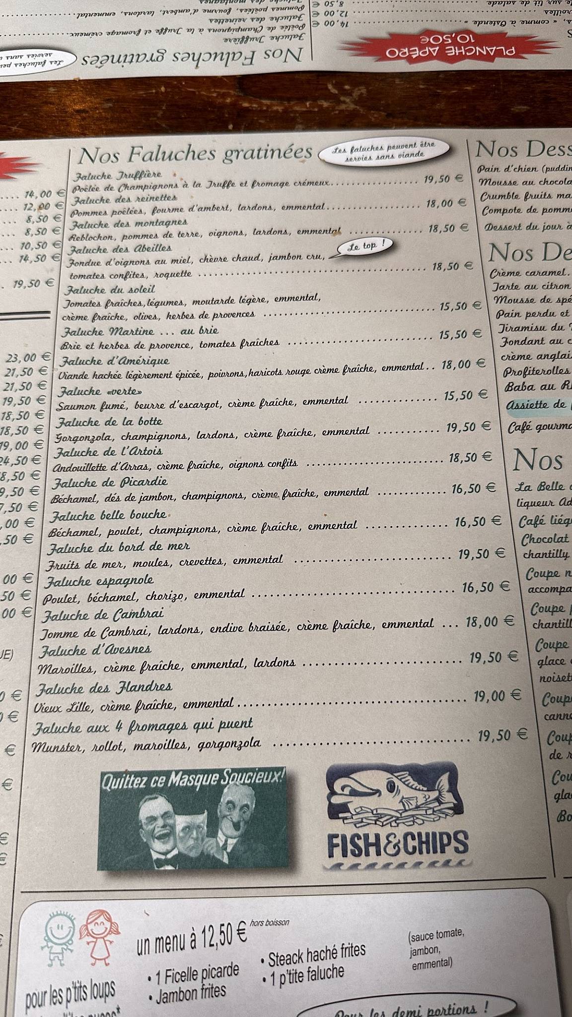 Menu at Le Pain de la Bouche restaurant, Lens, 41 bis Rue de la Gare