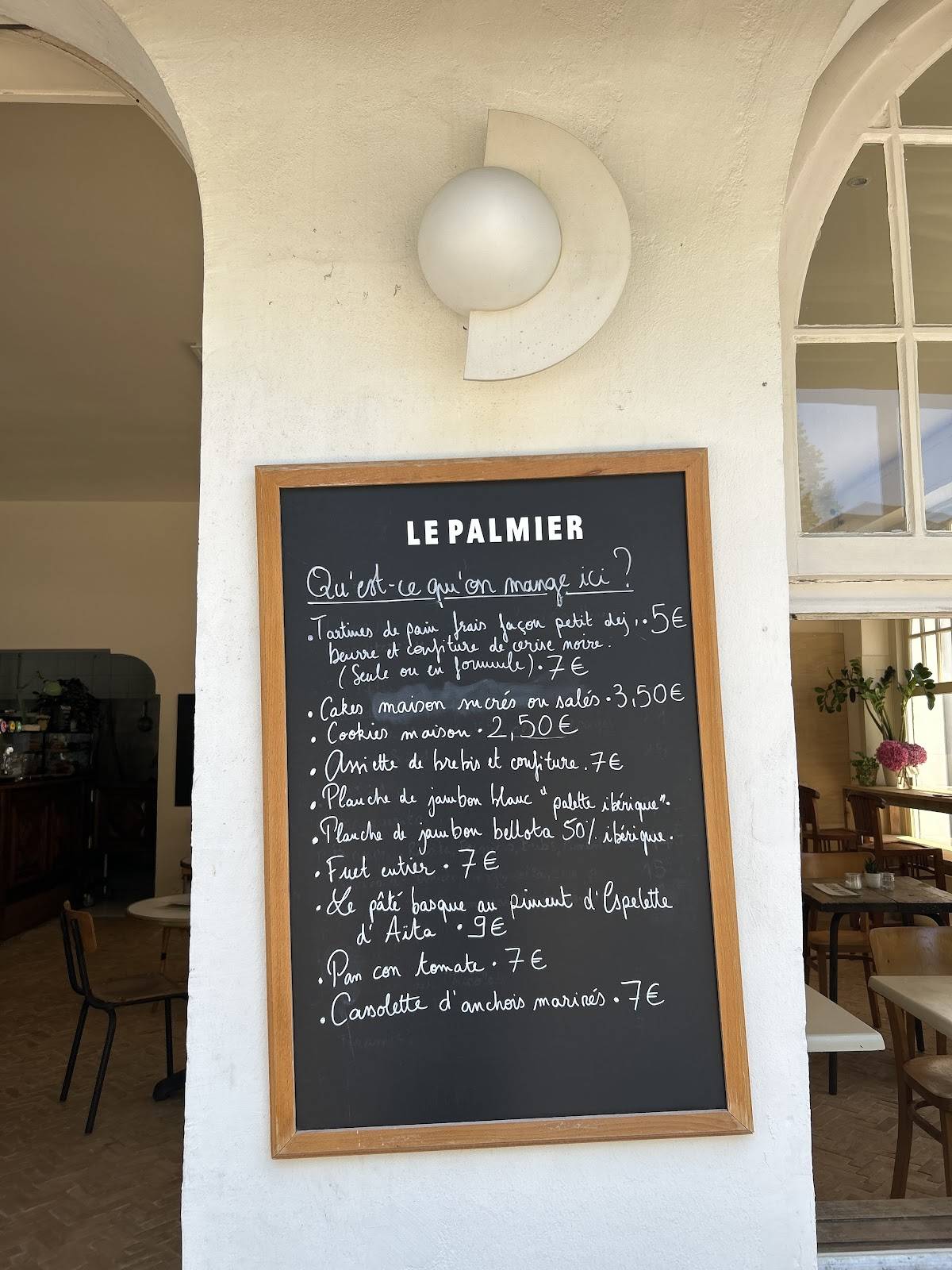 Menu au Le Palmier pub et bar, Hendaye