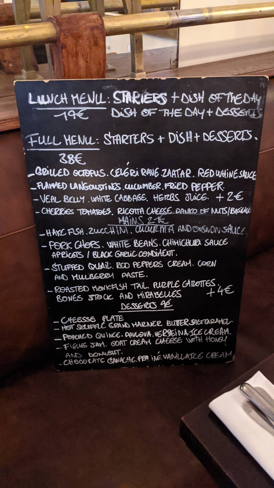 Menu at Le Pantruche restaurant, Paris, 3 Rue Victor Massé