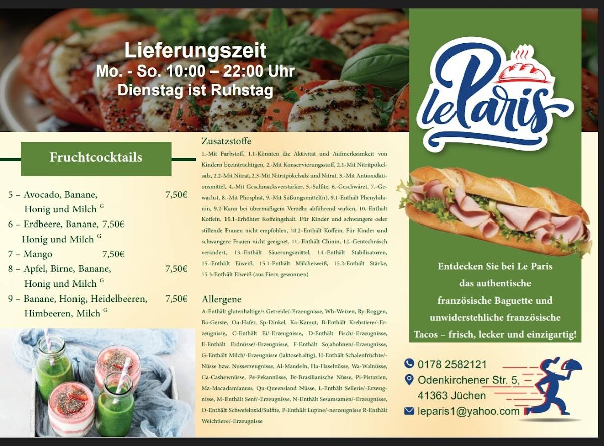 Menu au Le Paris restaurant, Jüchen