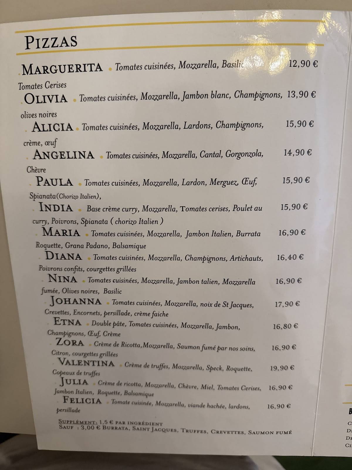 Menu au Le Parm pizzeria, Lorient