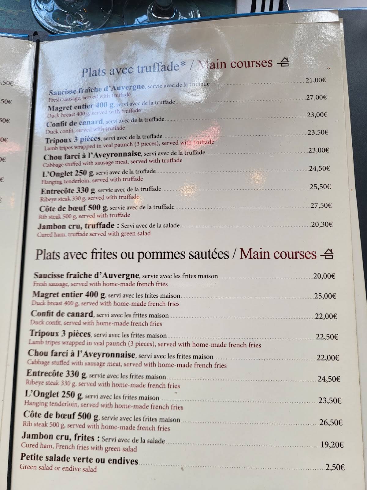 Menu au Le Plomb du Cantal Rive Droite restaurant, Paris, 4 Boulevard ...