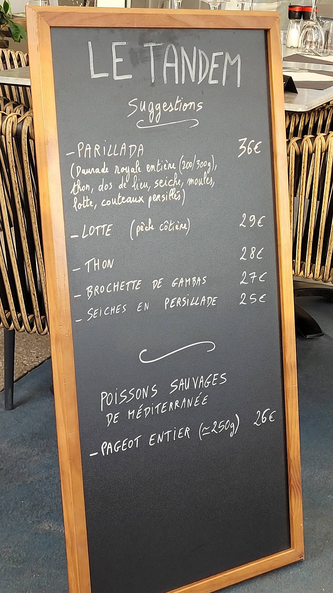 Menu au Le Tandem restaurant, La Grande-Motte