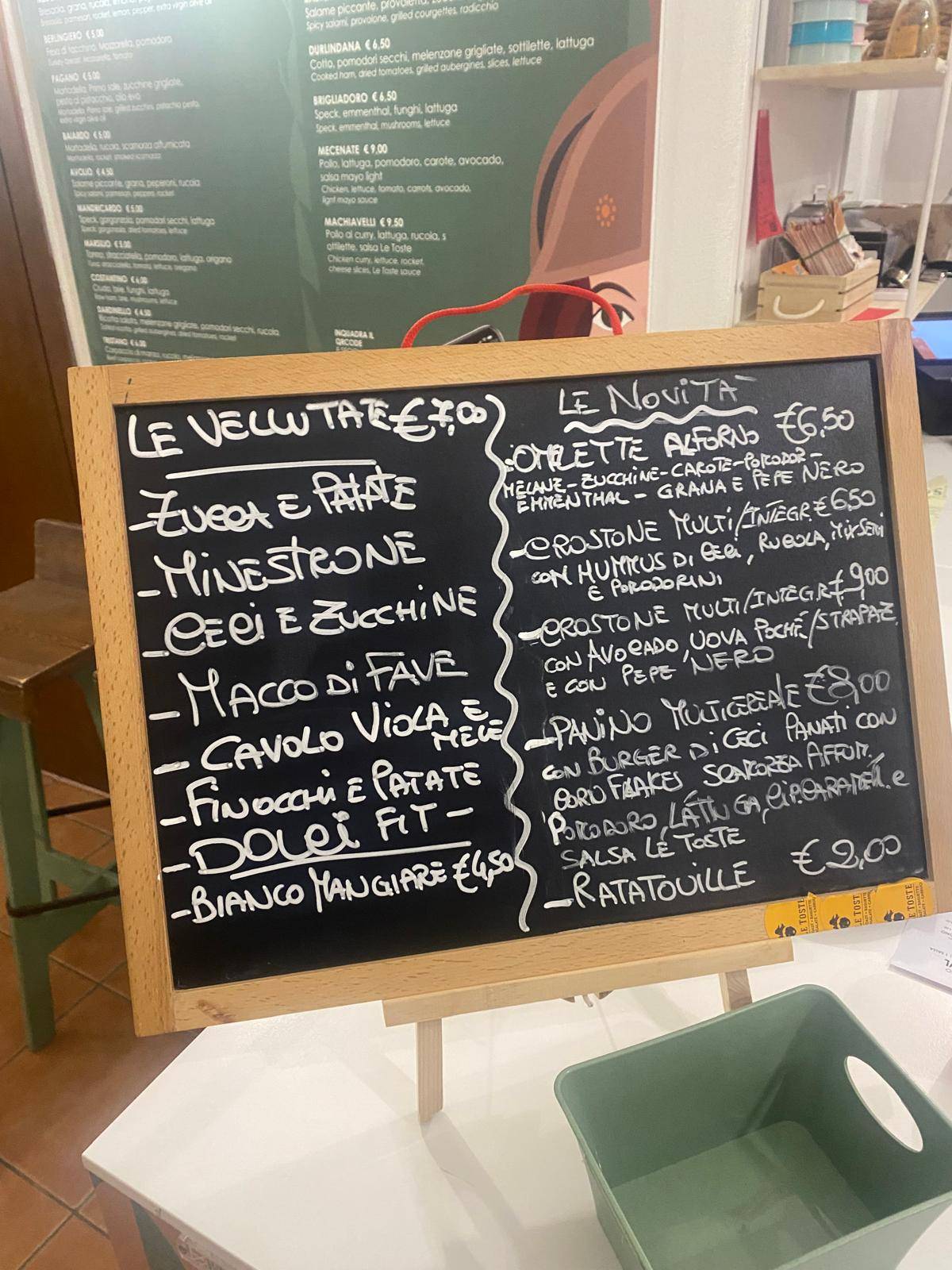 Menu da Le Toste cibo naturale ristorante, Trapani