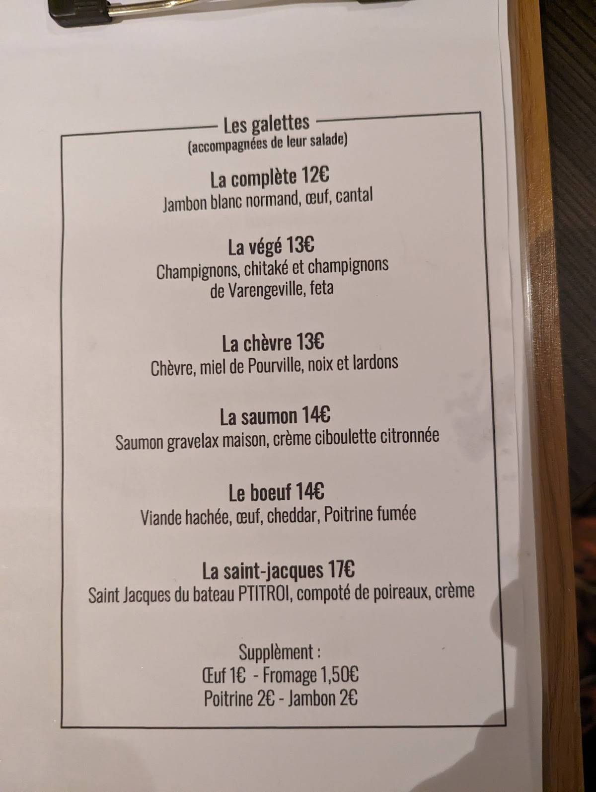 Menu at Le bateau restaurant, Varengeville-sur-Mer