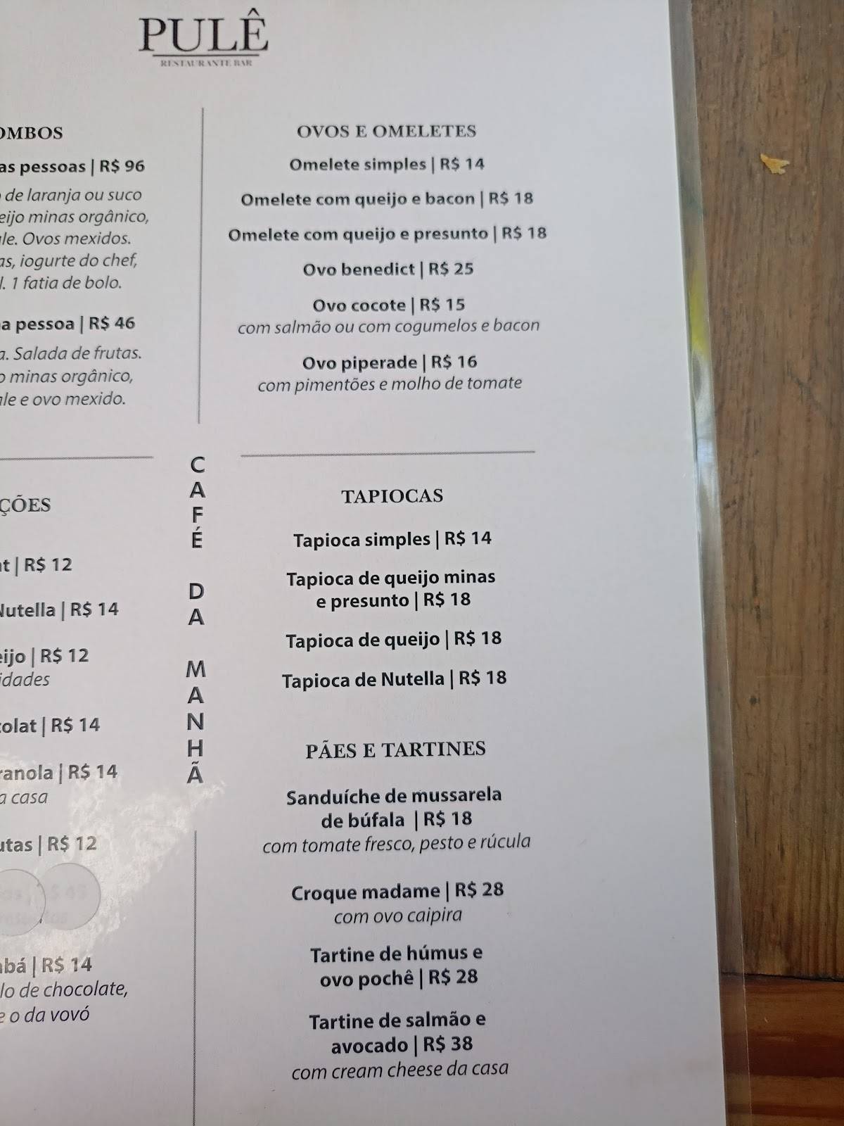 Menu em Le Pulê restaurante, Rio de Janeiro