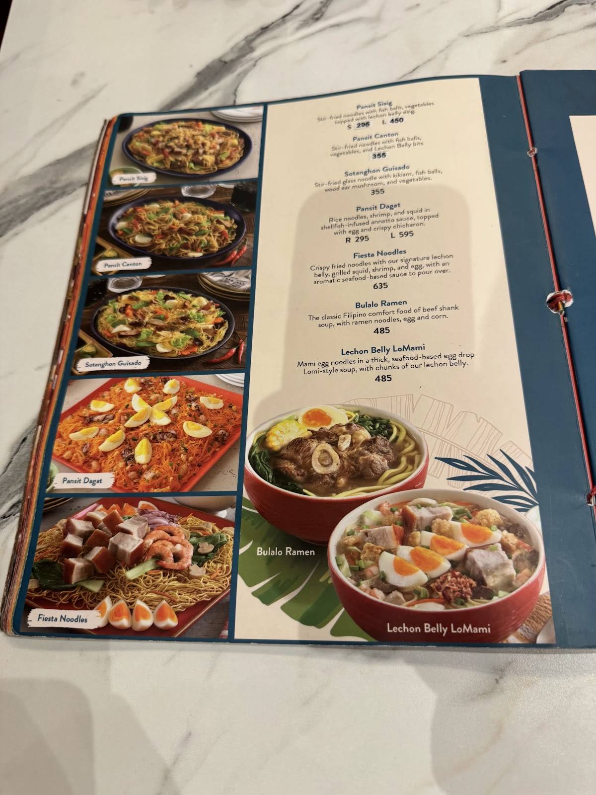 Menu at Lechoneria restaurant, Pasay