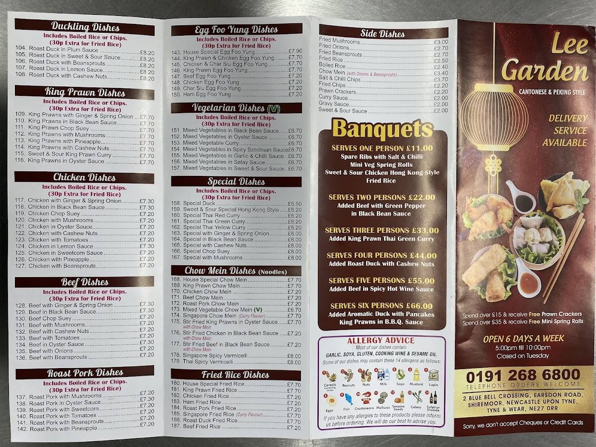Menu at Lee Garden fast food, Newcastle upon Tyne