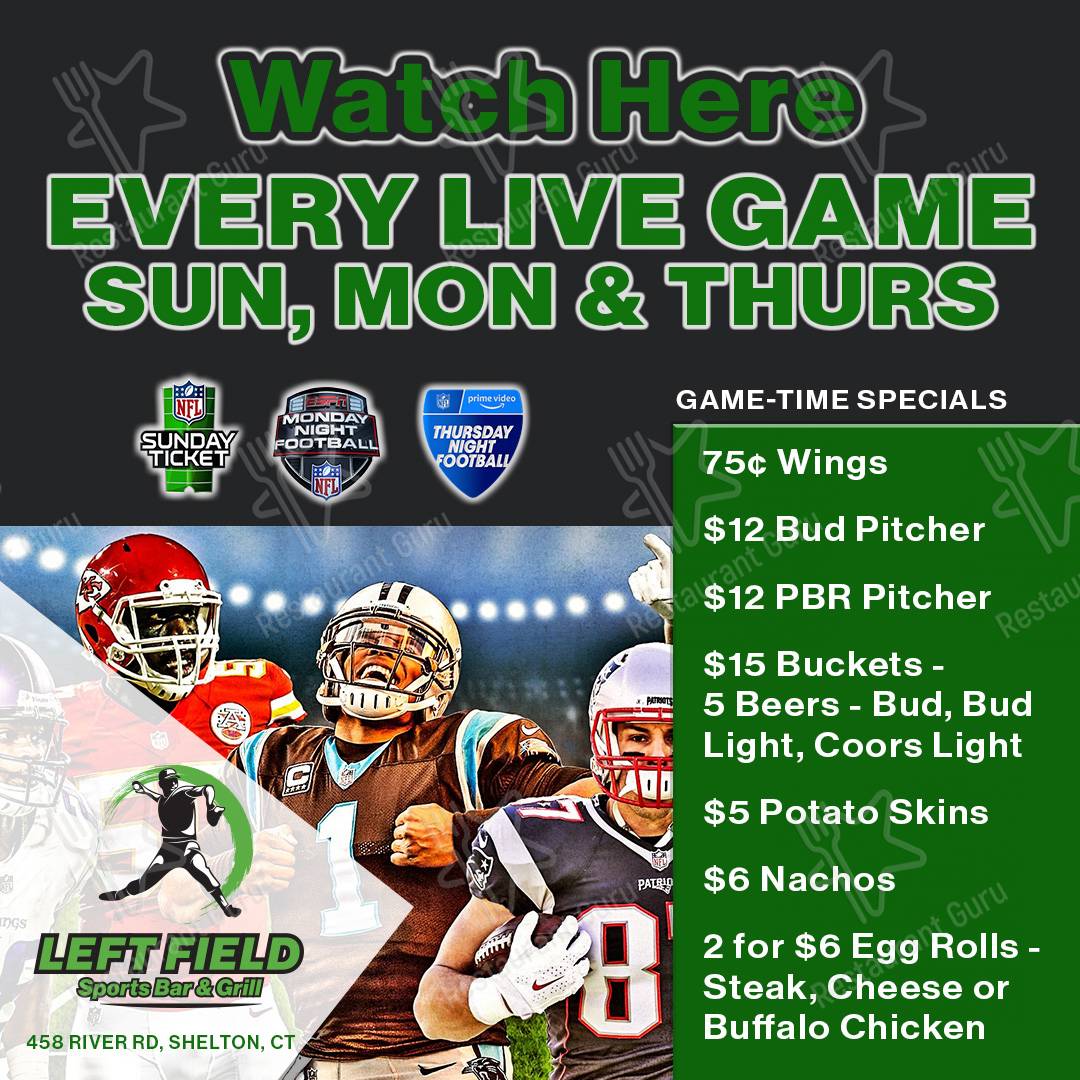Menu at Left Field Sports Bar, Shelton