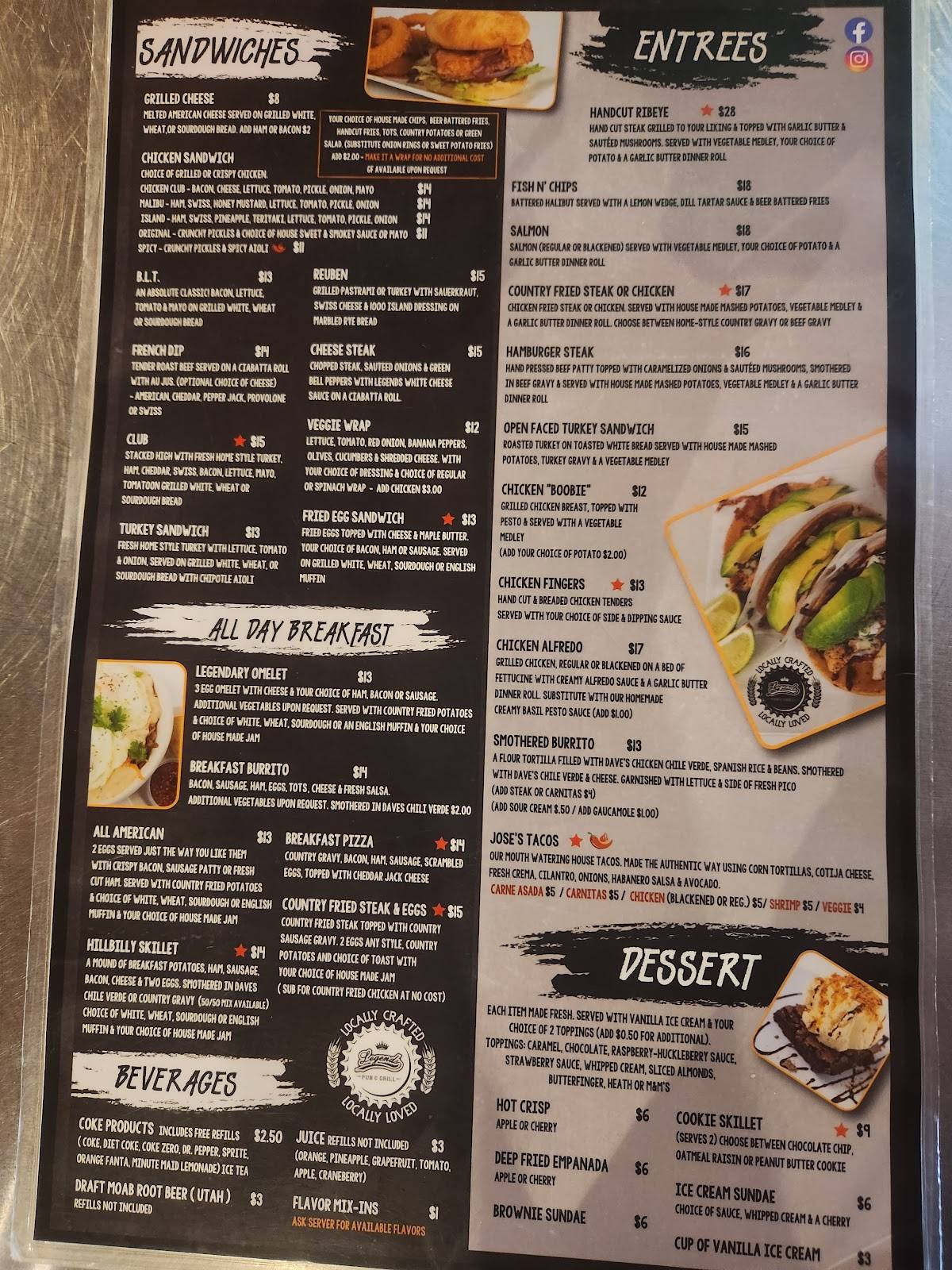 Menu at Legends Pub & Grill Southtown, Sandy