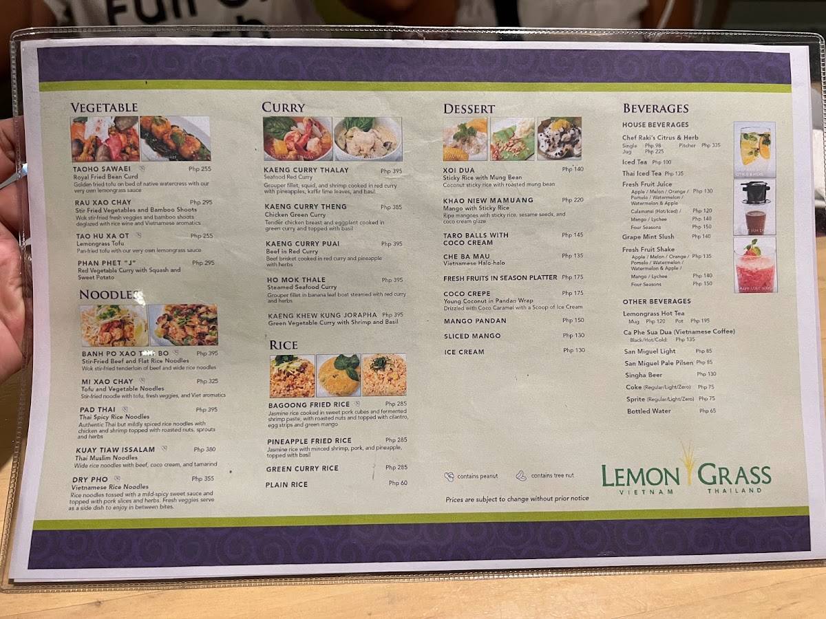 Menu at Lemon Grass restaurant, Cebu City, ayala center cebu