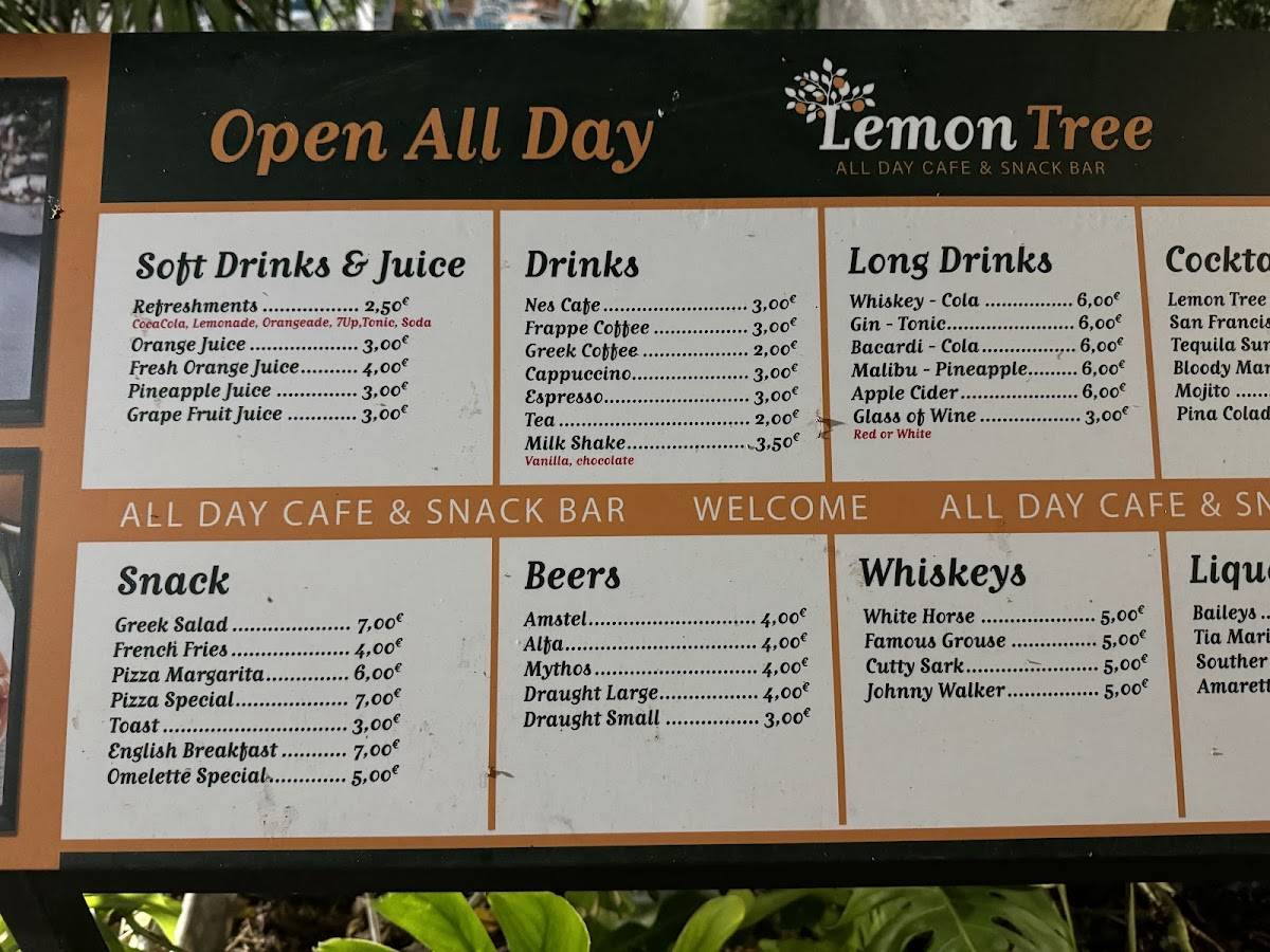 Carta de Lemon tree cafe bar, Theologos