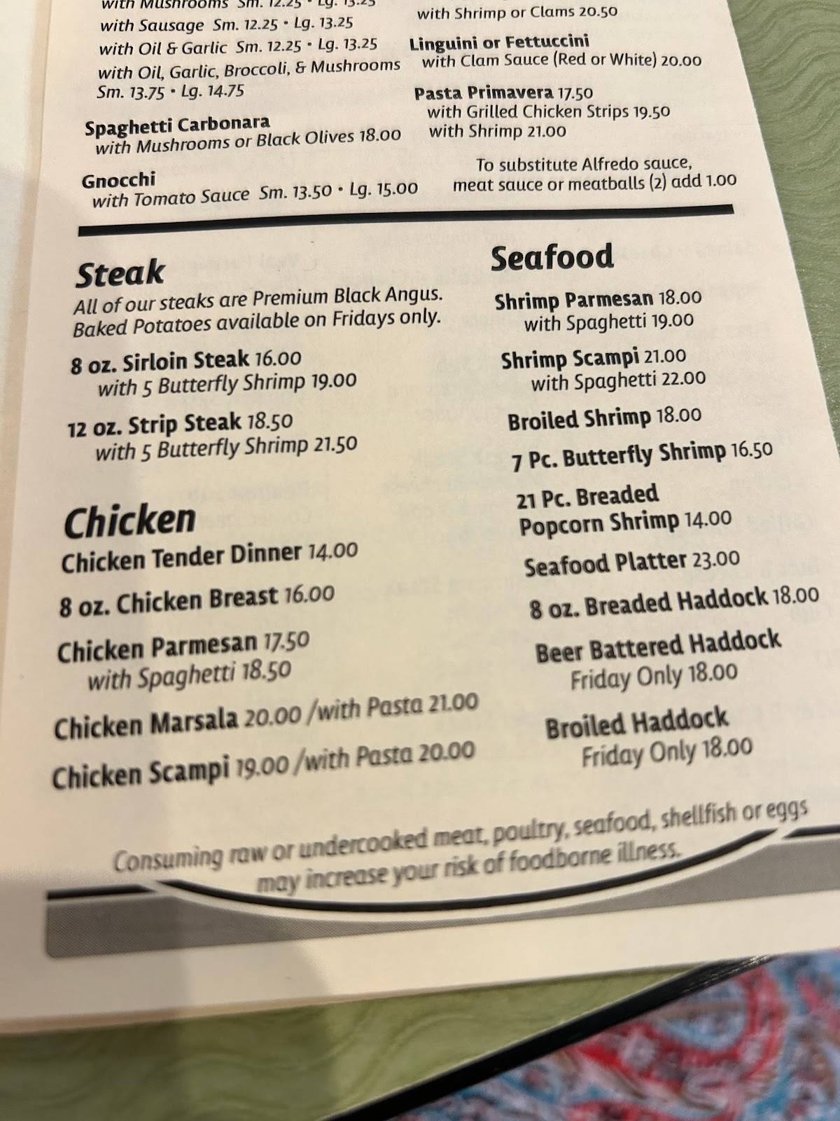 Menu at Leonardo's Restaurant, Franklin