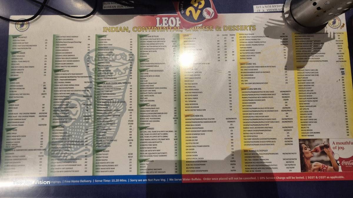 Menu at Leopold Cafe, Mumbai, Police Station