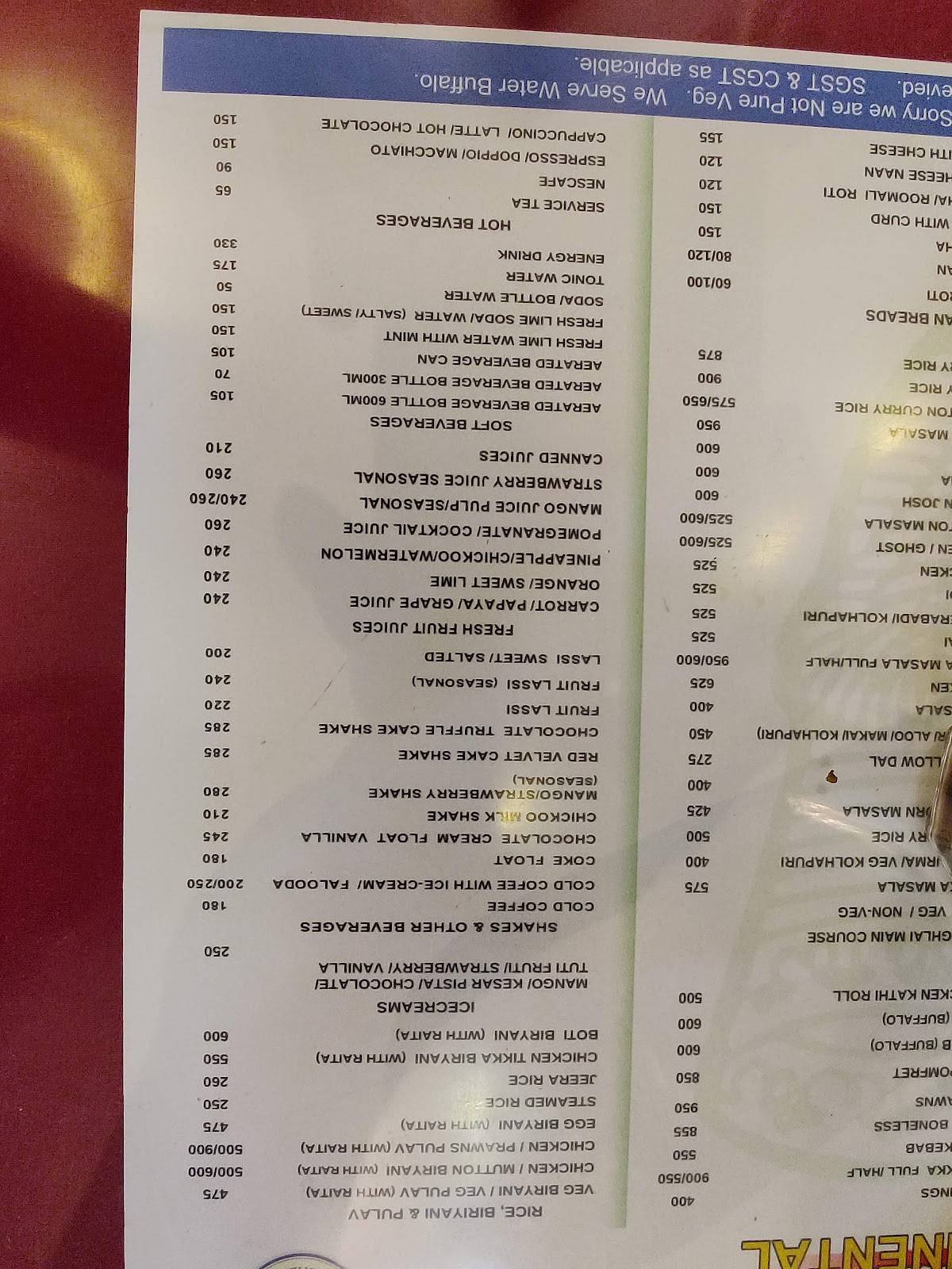 Menu at Leopold Cafe, Mumbai, Police Station
