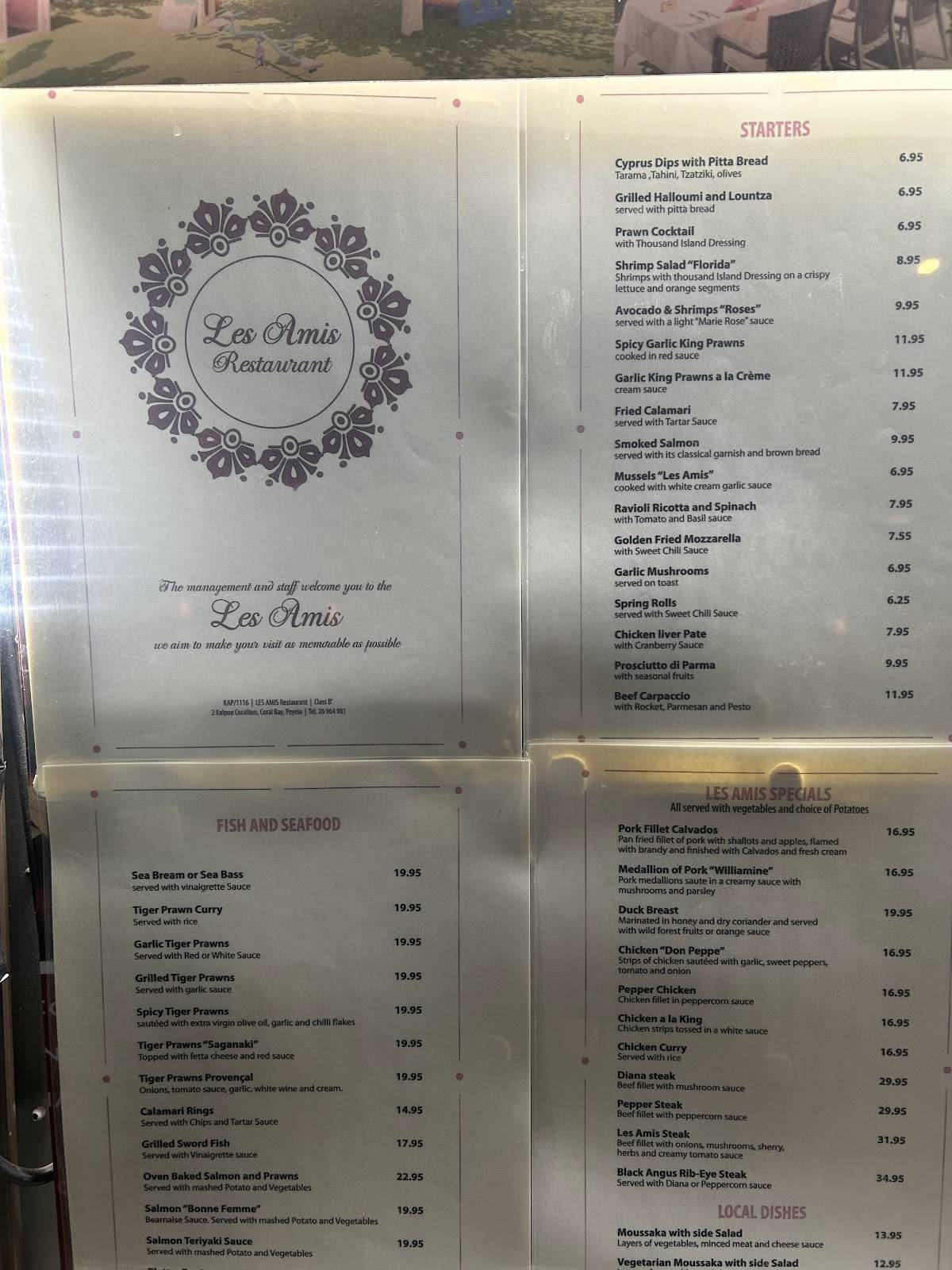 Menu at Les Amis Restaurant, Peyia