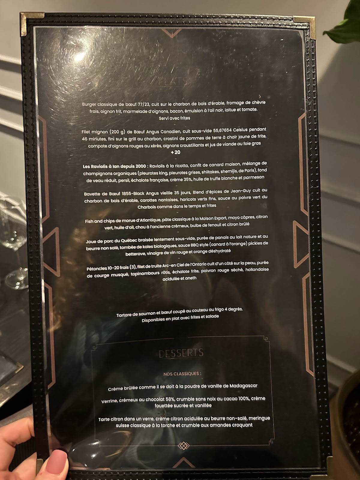 Menu au Les Cuisiniers restaurant, Sainte-Julie