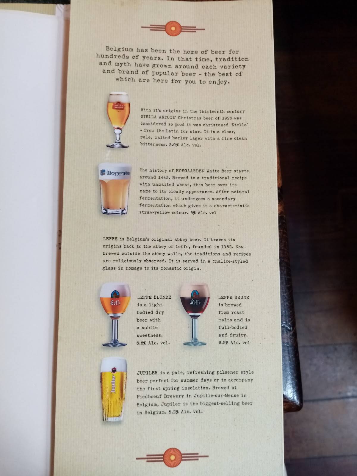 Menu at Leuven Belgium Beer Cafe, Wellington